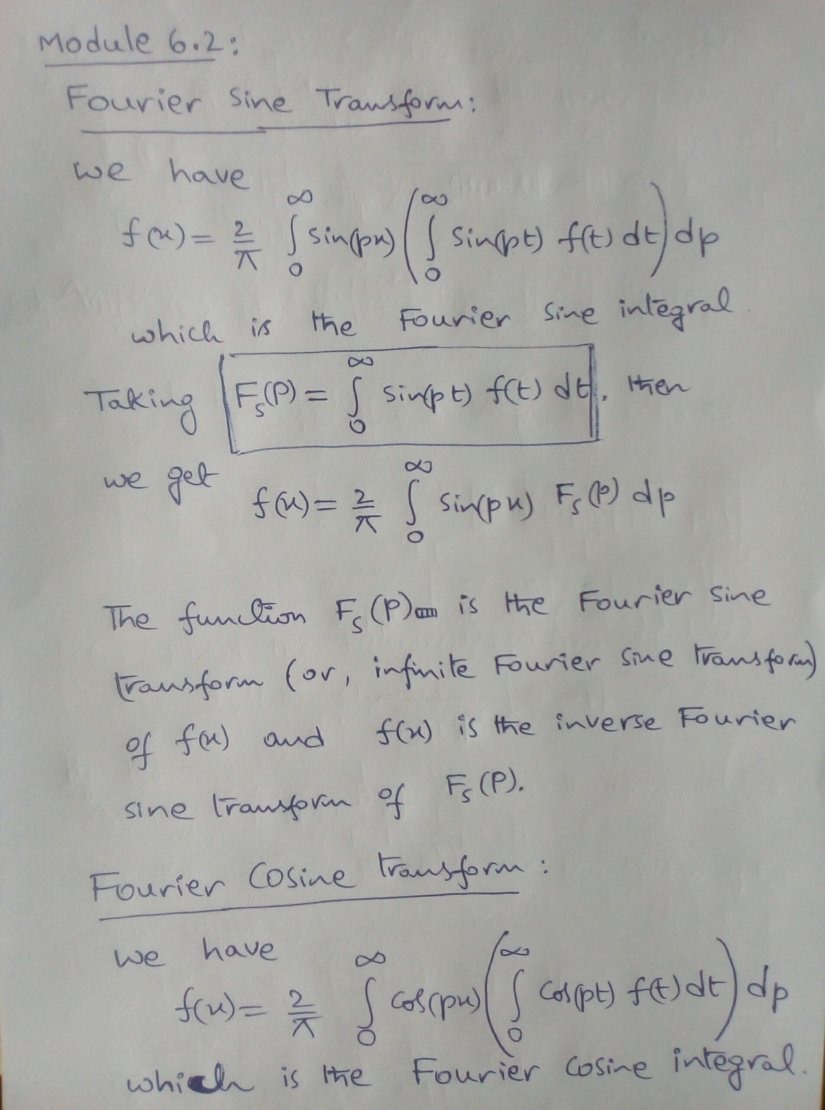 36-Fourier sine and cosine transforms - Differential Equations - Studocu