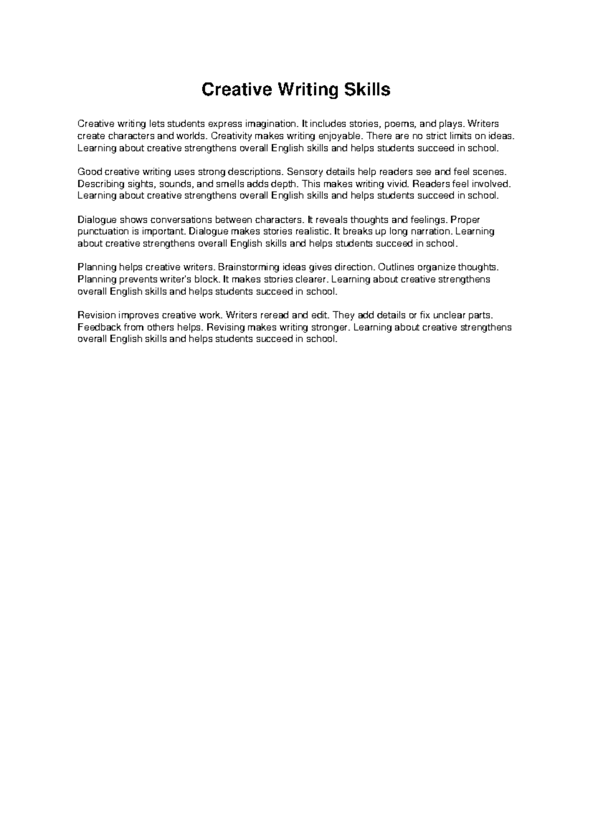 Creative Writing Skills: Enhancing Imagination and Expression - Studocu