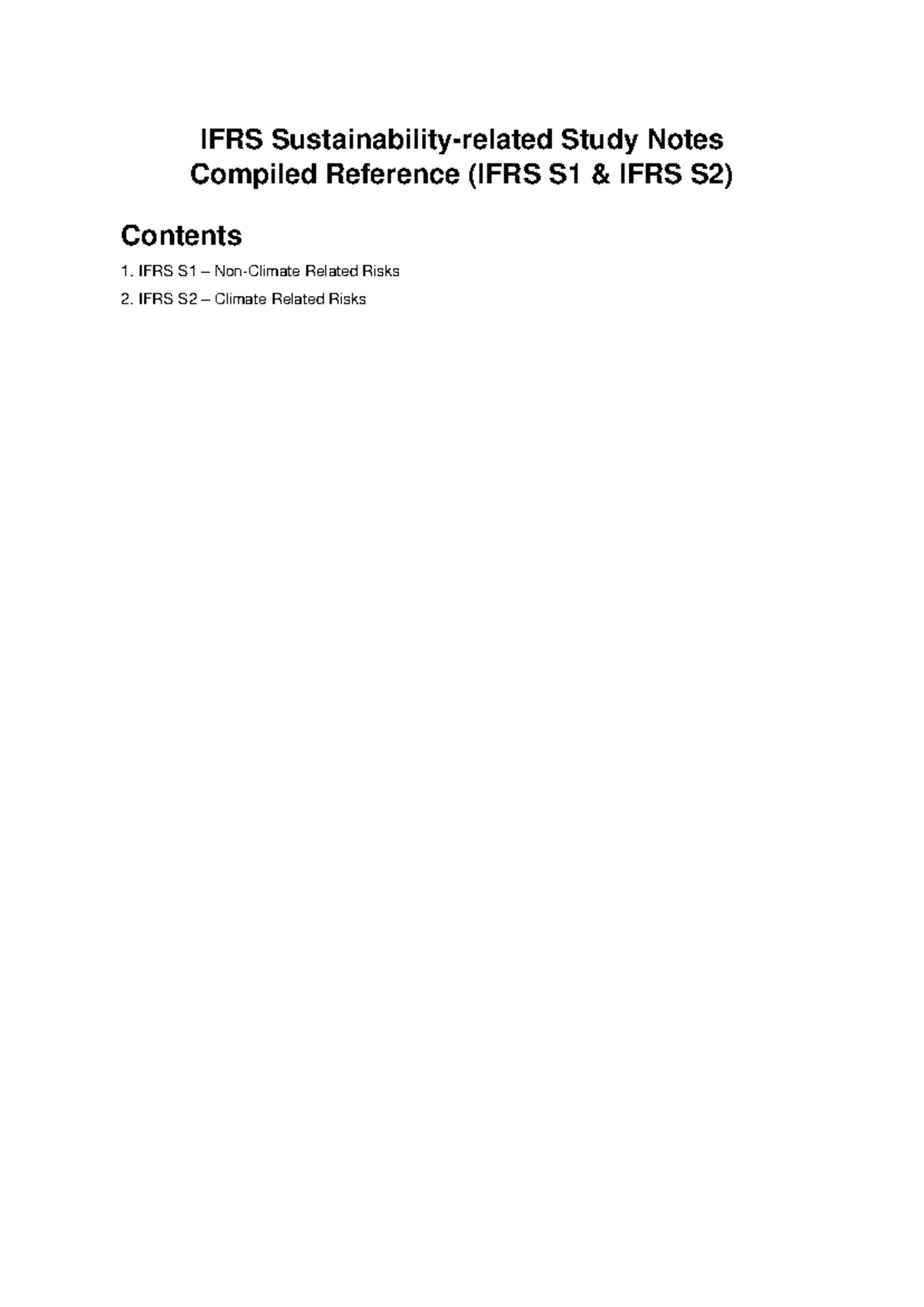 IFRS Sustainability Study Notes: Risks & Strategies (IFRS S1, IFRS S2 ...