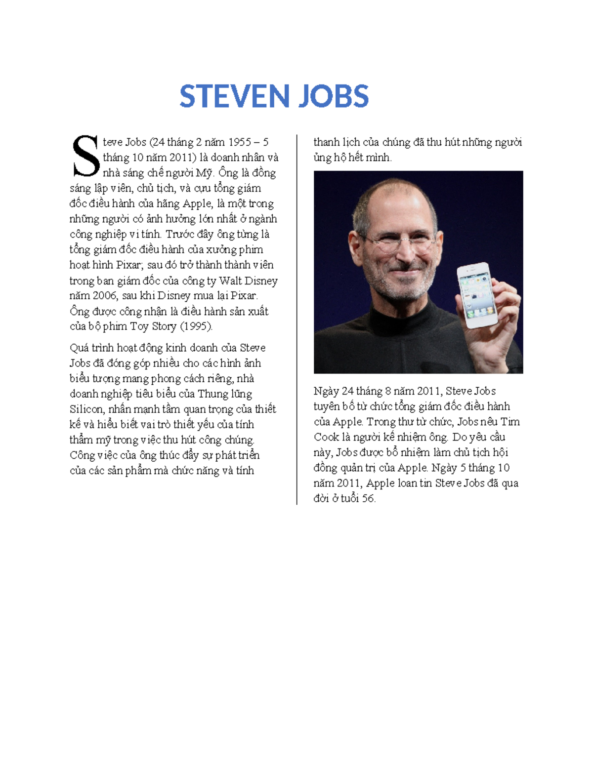 Bài TH 01 - Steve Jobs: Cuộc Đời và Di Sản - Studocu