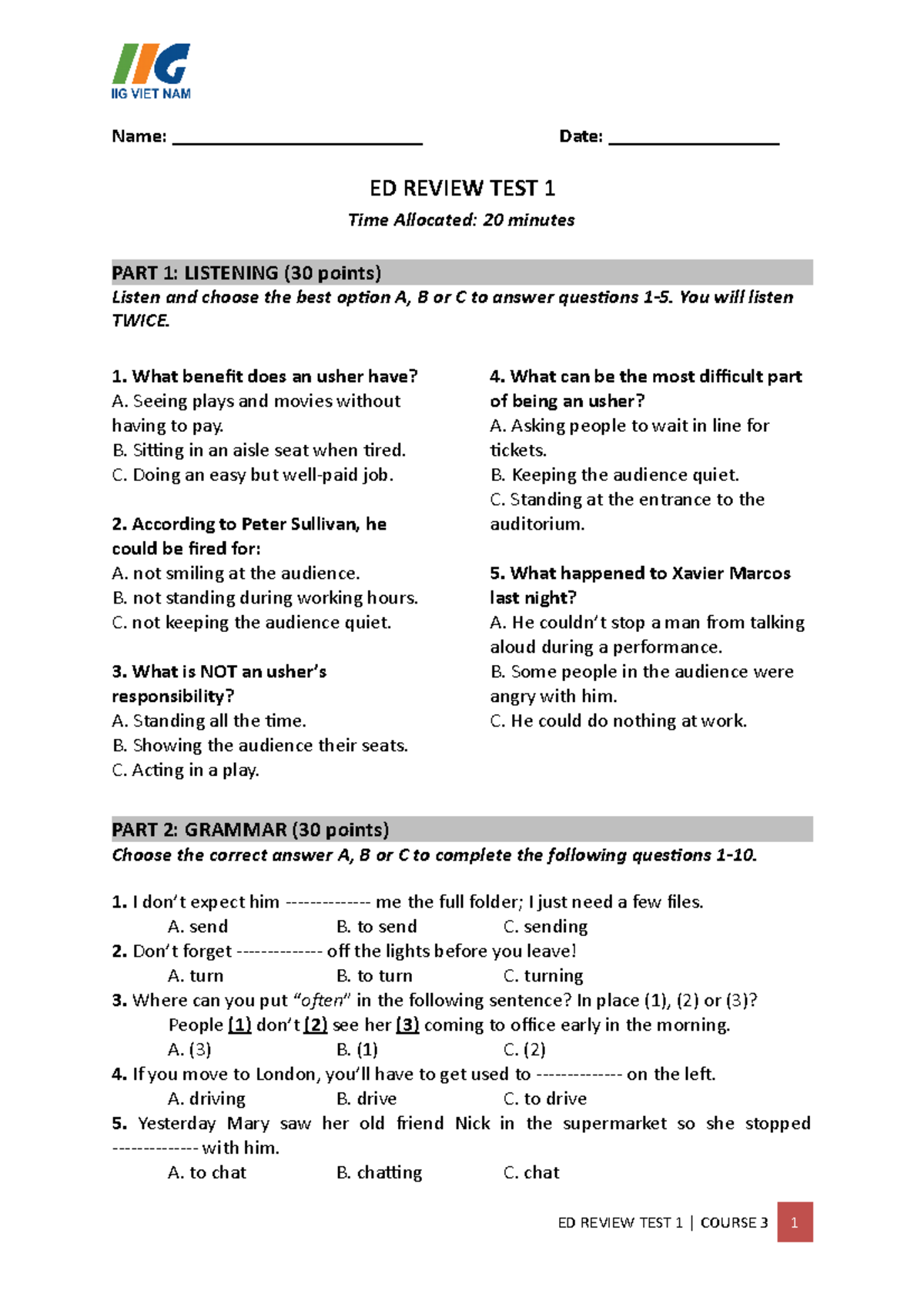 1 ED Review Test 1 - NEED - Name: _________________________ Date ...