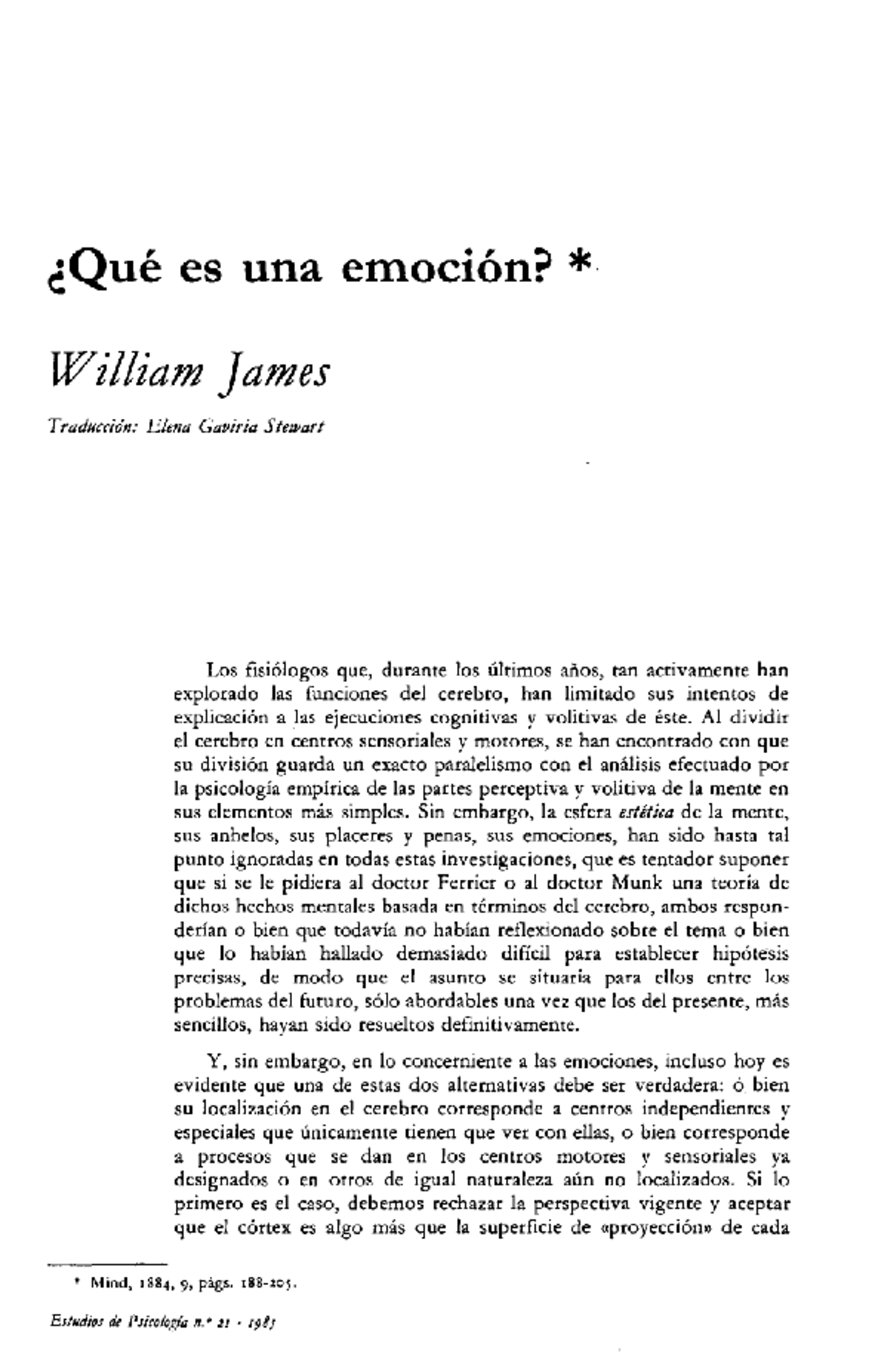 Estudios de Psicología 21: Análisis de la Emoción según William James ...