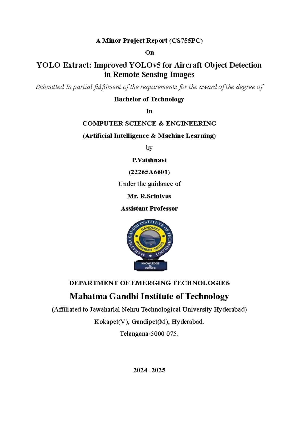 Final Project Report on YOLO-Extract for Aircraft Detection (CS755PC) - Studocu