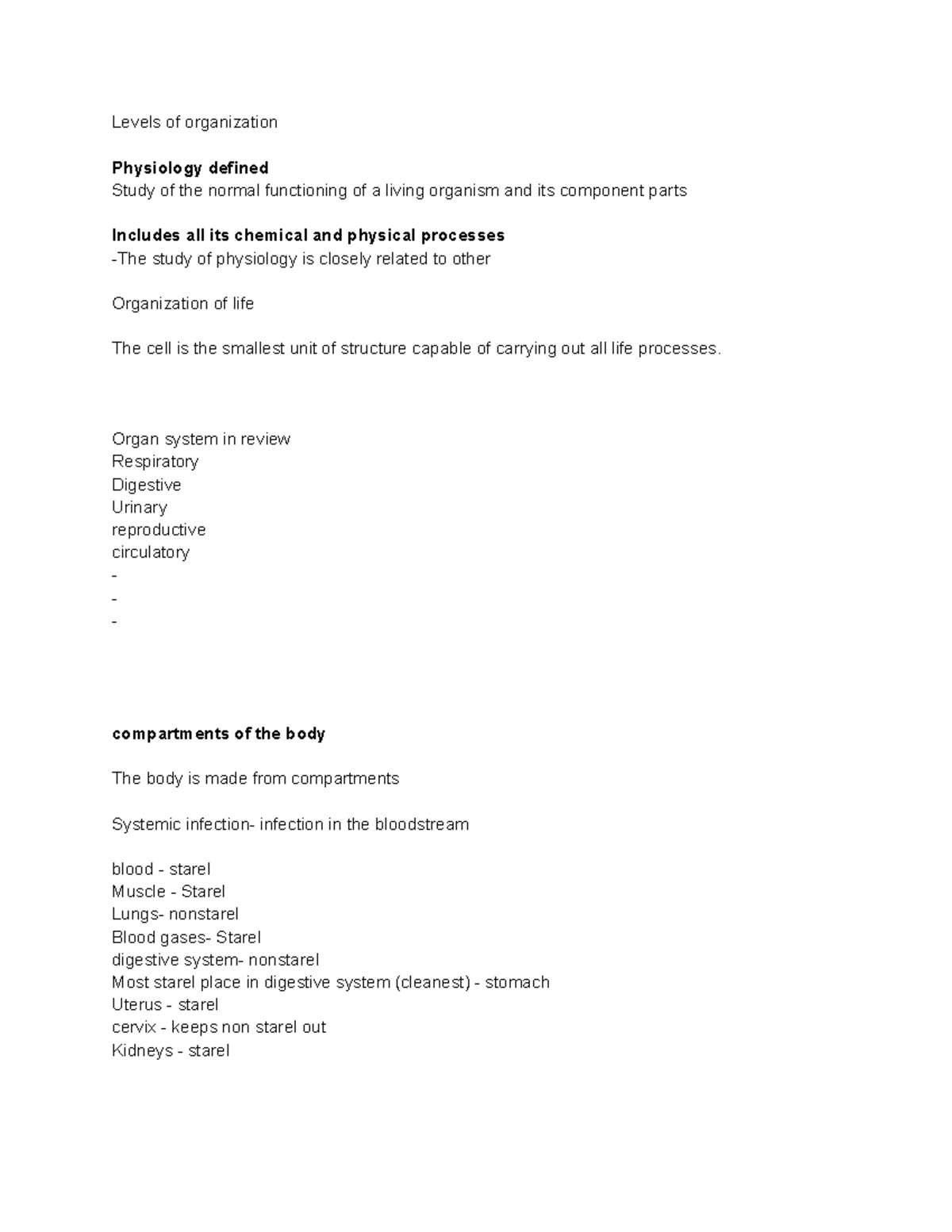 Physiology Overview: Levels of Organization and Homeostasis - Studocu