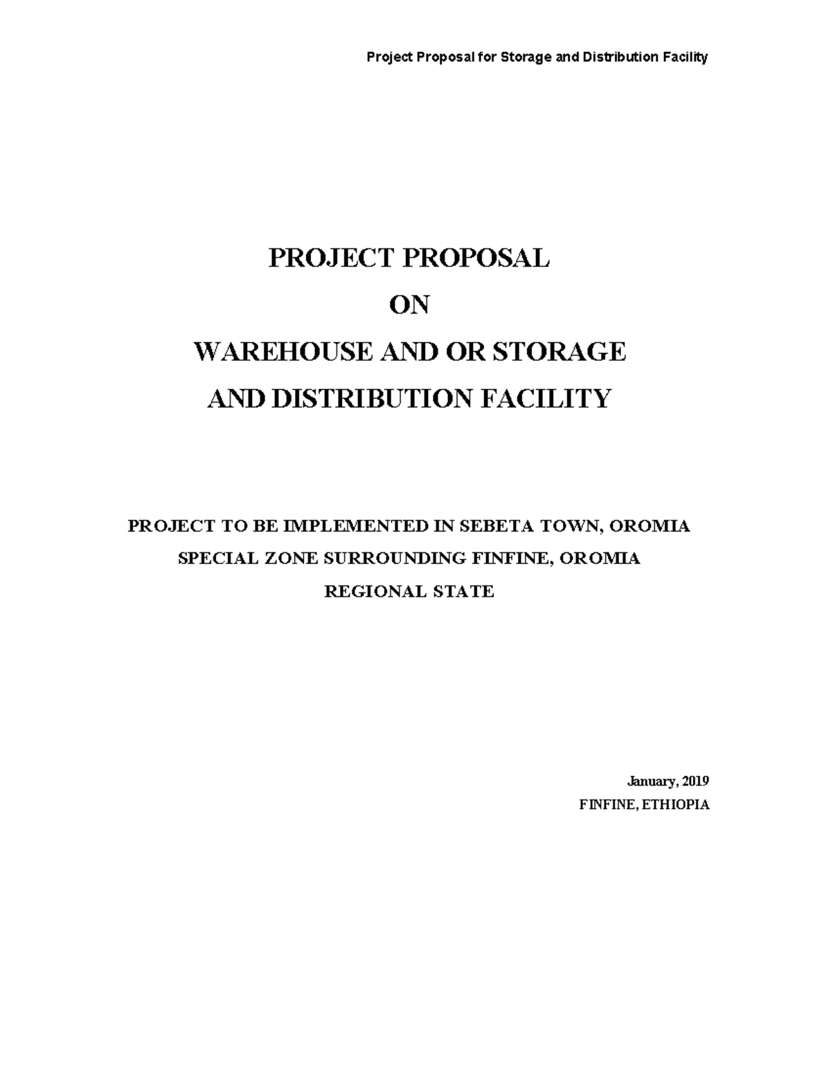 Proposal for a Warehouse & Distribution Facility in Sebeta Town, Oromia ...