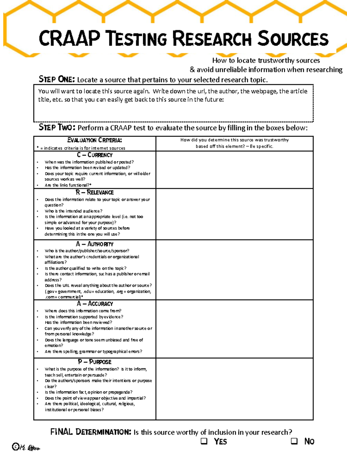 CRAAP Testing Worksheet for Research Source Evaluation - Studocu