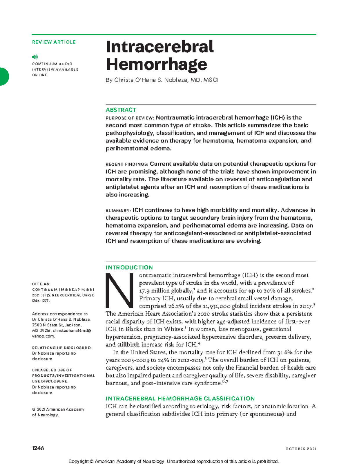 Hemorragia IC - apuntes - Intracerebral Hemorrhage By Christa O’Hana S ...