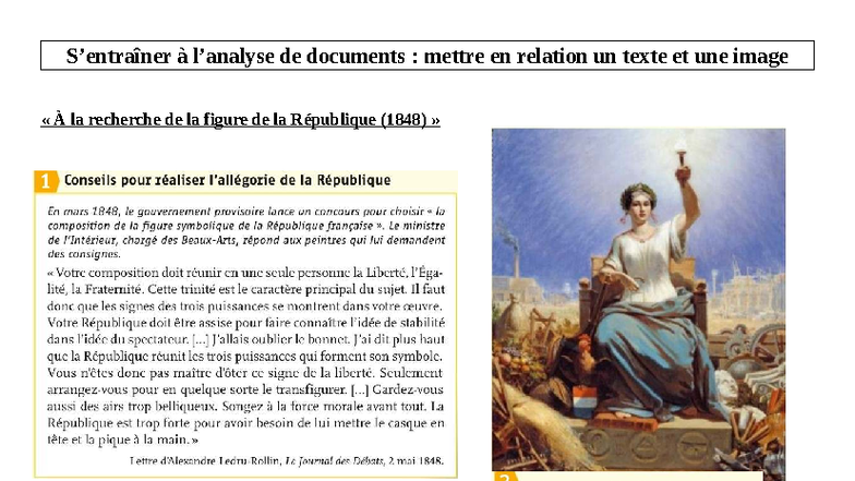 Analyse de Documents : Texte et Image sur la République (1848) - Studocu