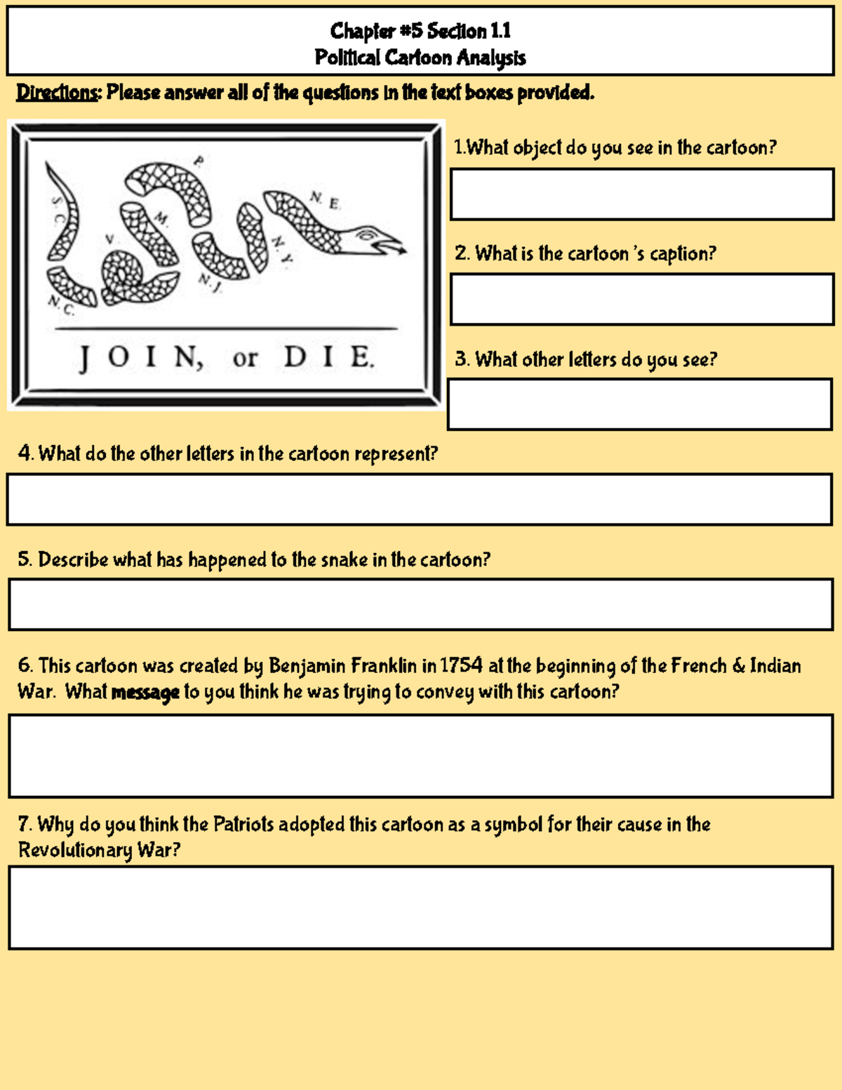 American Revolution: Join, or Die Cartoon Analysis (Ch. 5 Sec. 1) - Studocu