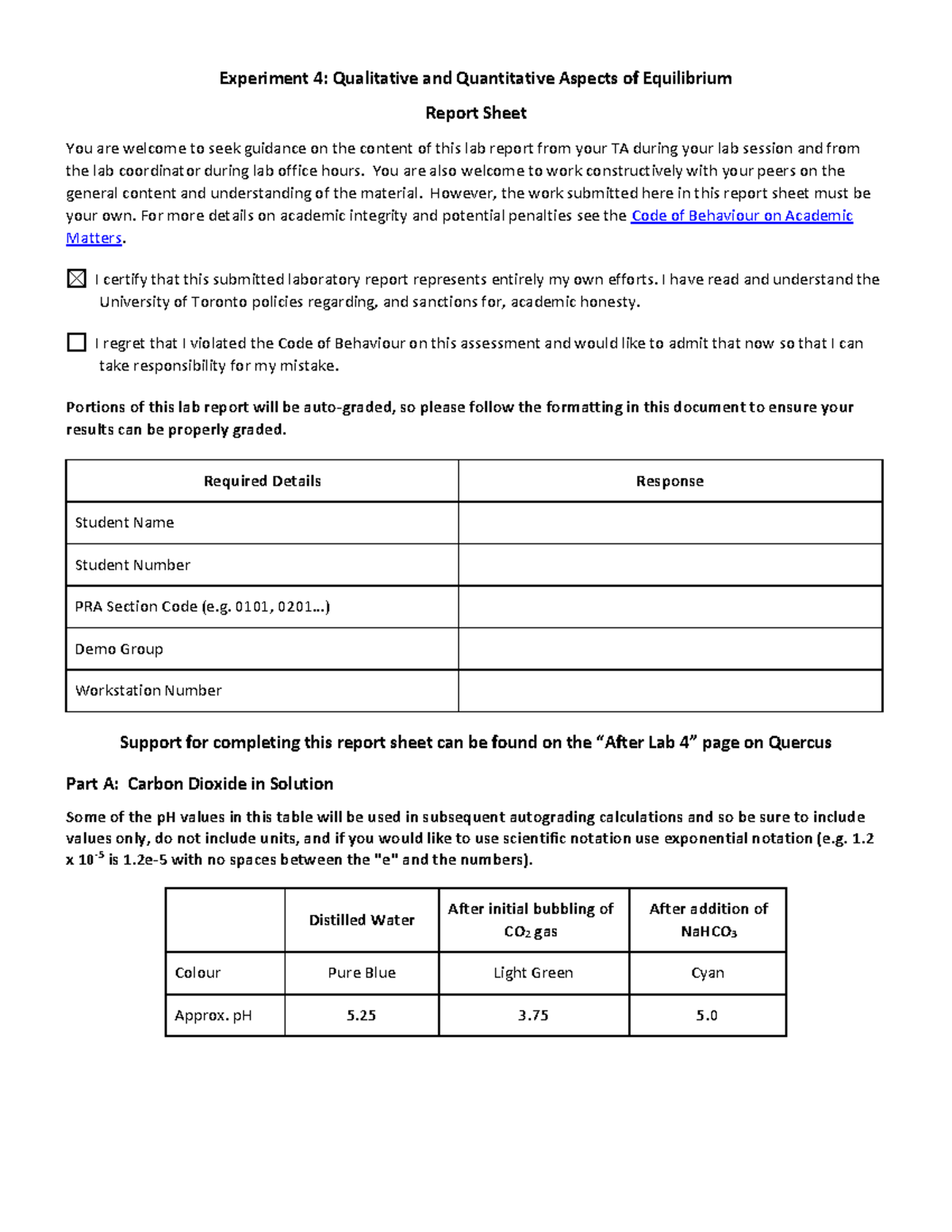 CHM135 Lab 4 Report Sheet - Experiment 4 : Qualitative and Quantitative ...