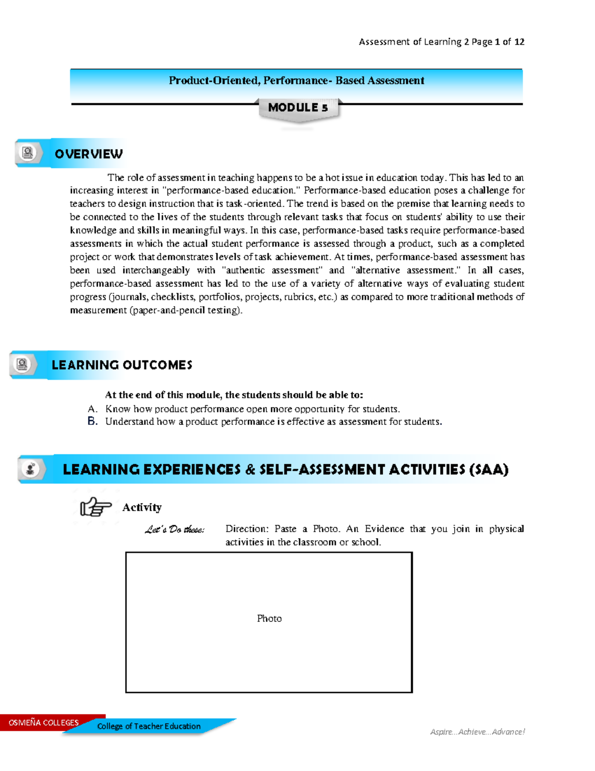 Assessment of Learning 2: Module 5 Midterm Overview and Activities ...