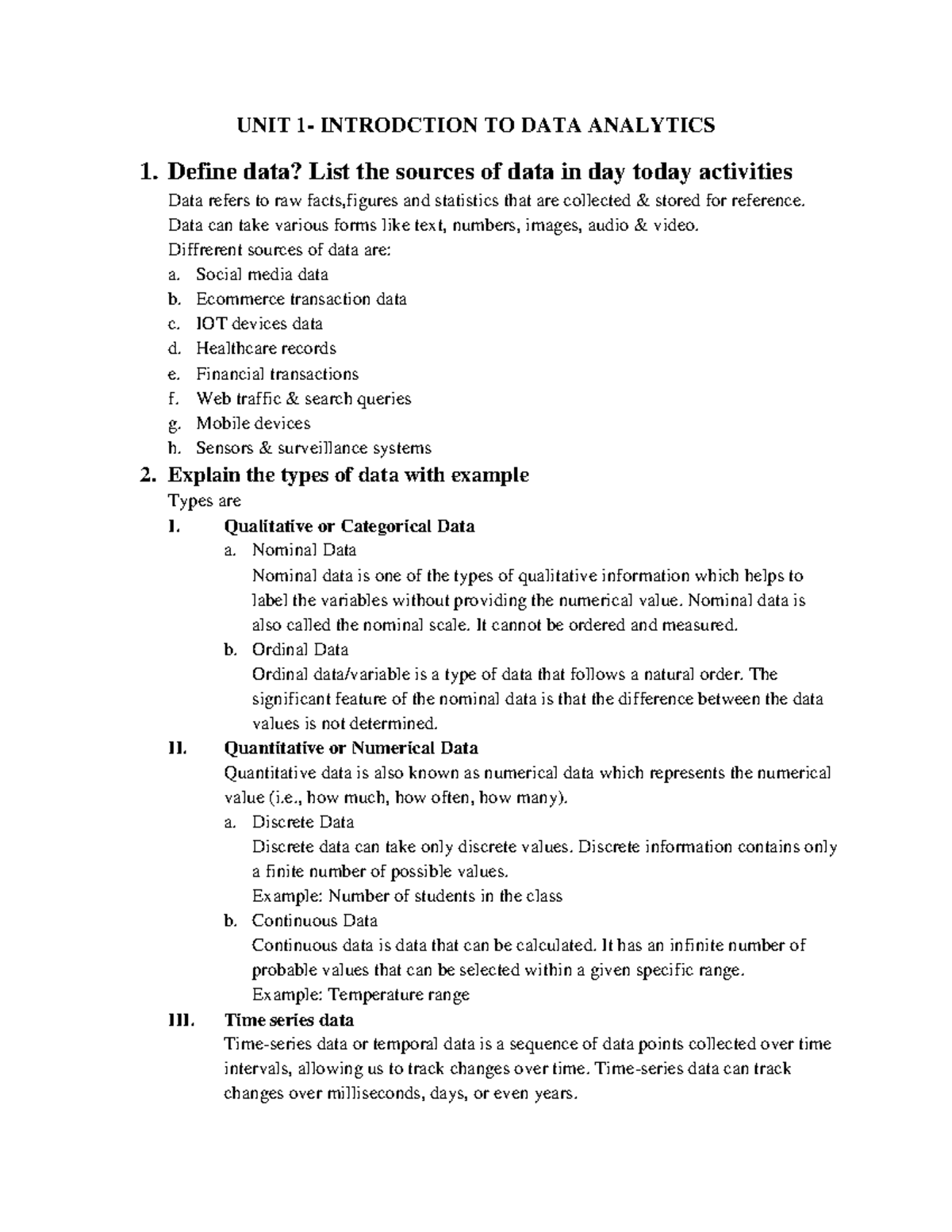 DA Unitwise-IMP- Notes - UNIT 1- INTRODCTION TO DATA ANALYTICS 1 ...