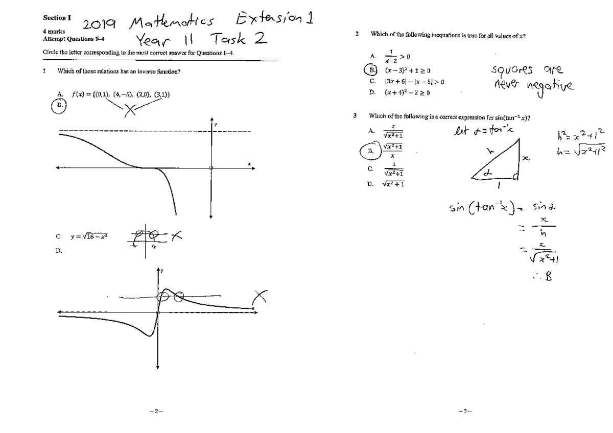 2019 Year 11 Mathematics Extension 4 Task 2 Solutions - Studocu