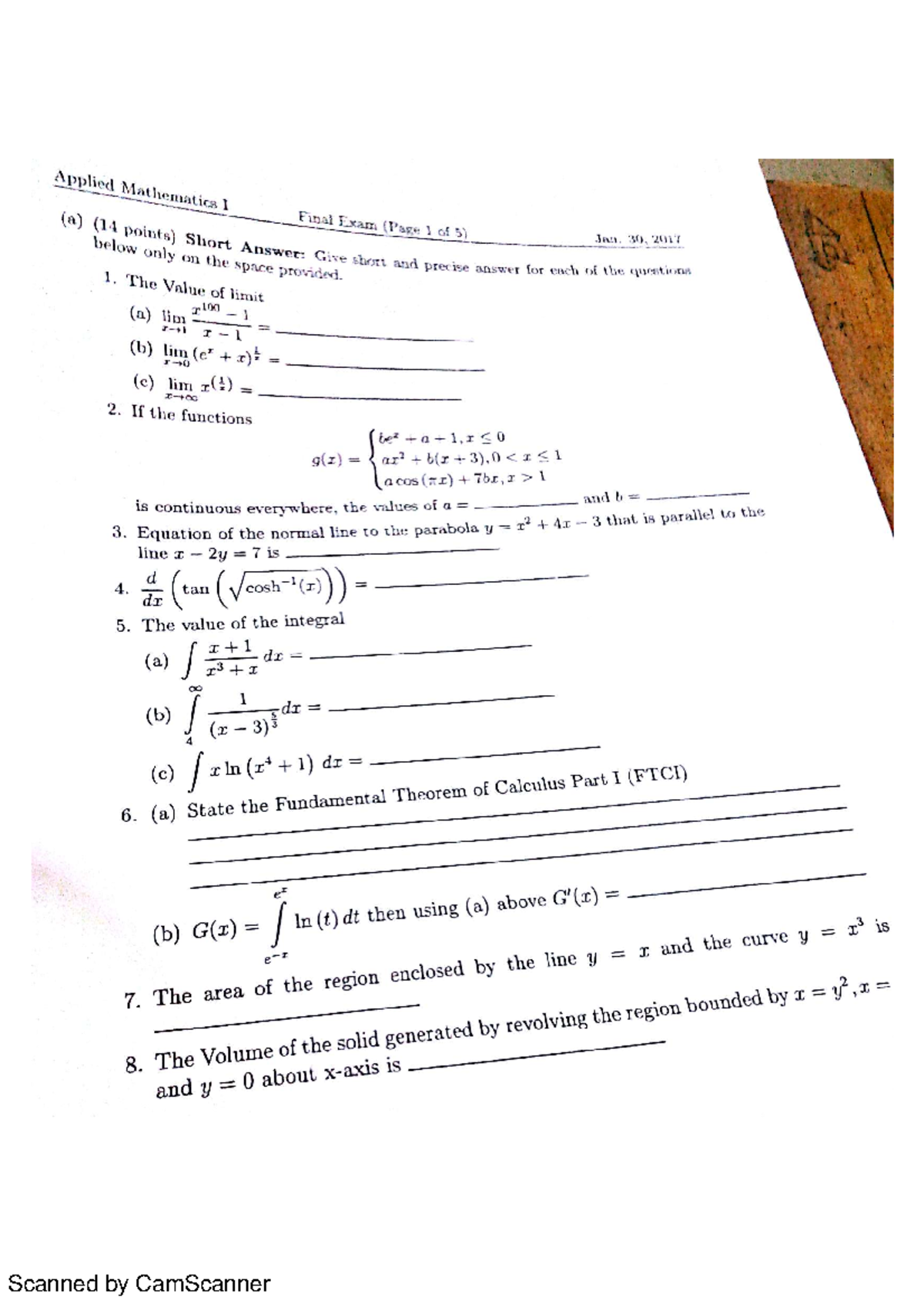Applied Mathematics I Final Exam: Maths Final - Jan 30, 2017 - Studocu