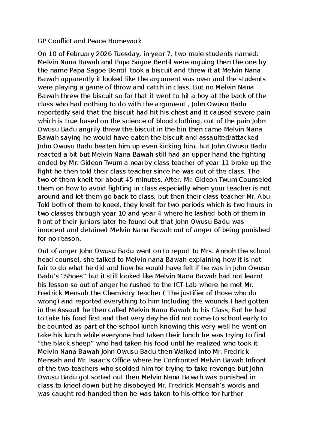GP Conflict and Peace Homework: Year 7 Incident Analysis - Studocu