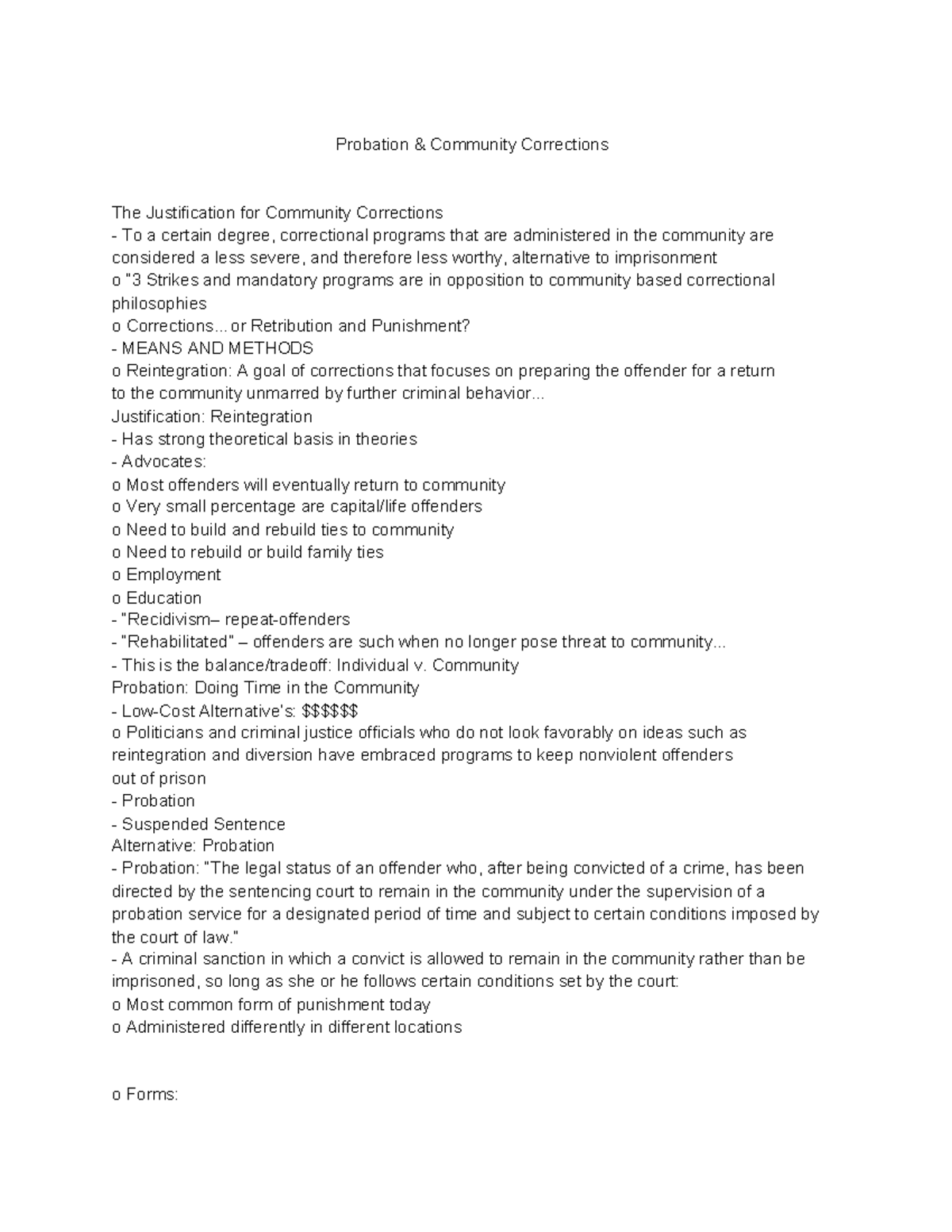 Chapter 10 notes - Probation & Community Corrections The Justification ...