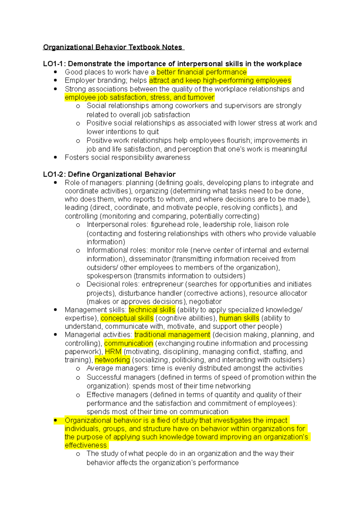 Organizational Behavior (OB) Textbook Notes Summary and Insights ...