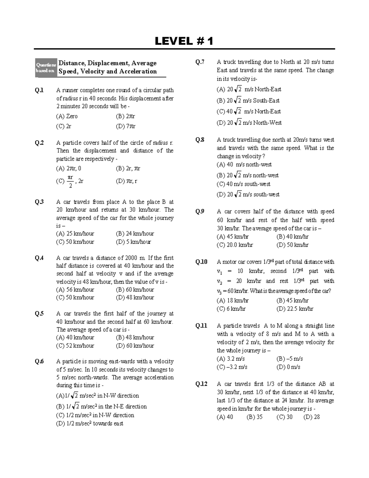 Kinematics Assignment Questions for Physics 101 - Studocu