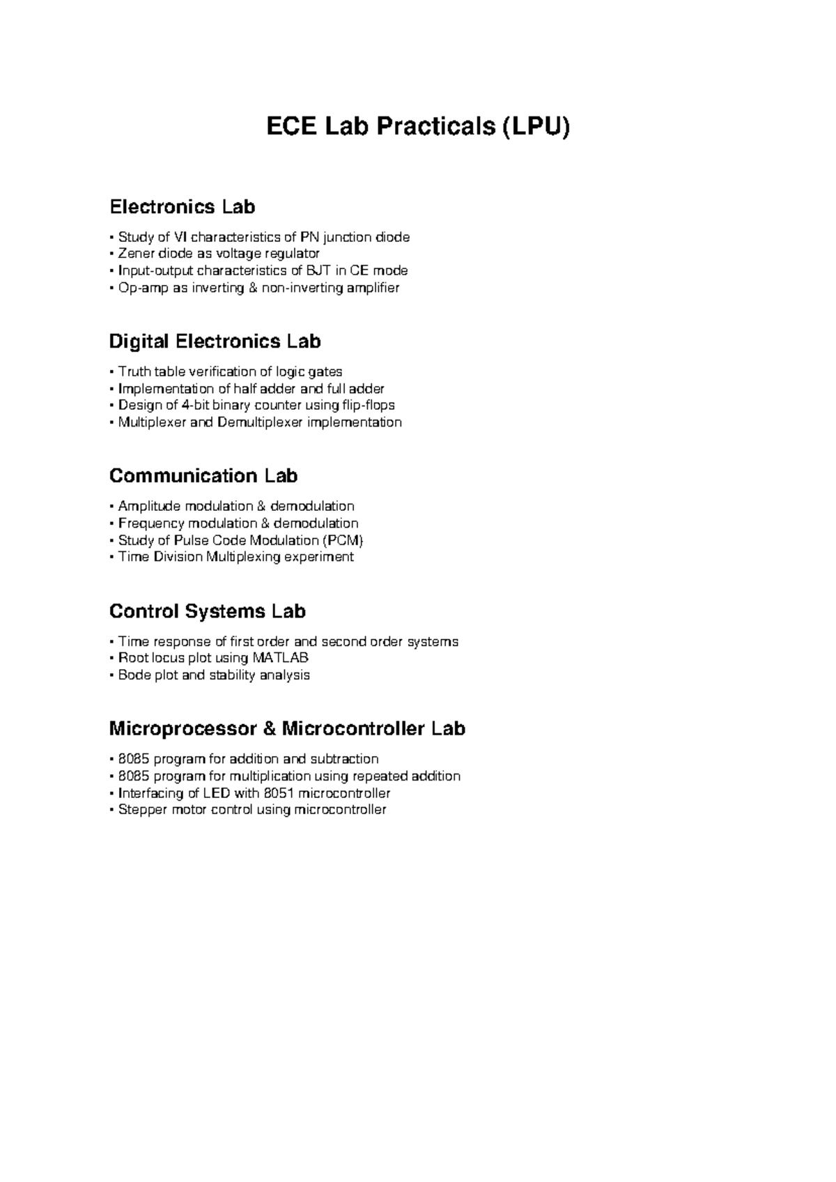 ECE Lab Practicals (LPU) - Comprehensive Study Guide - Studocu