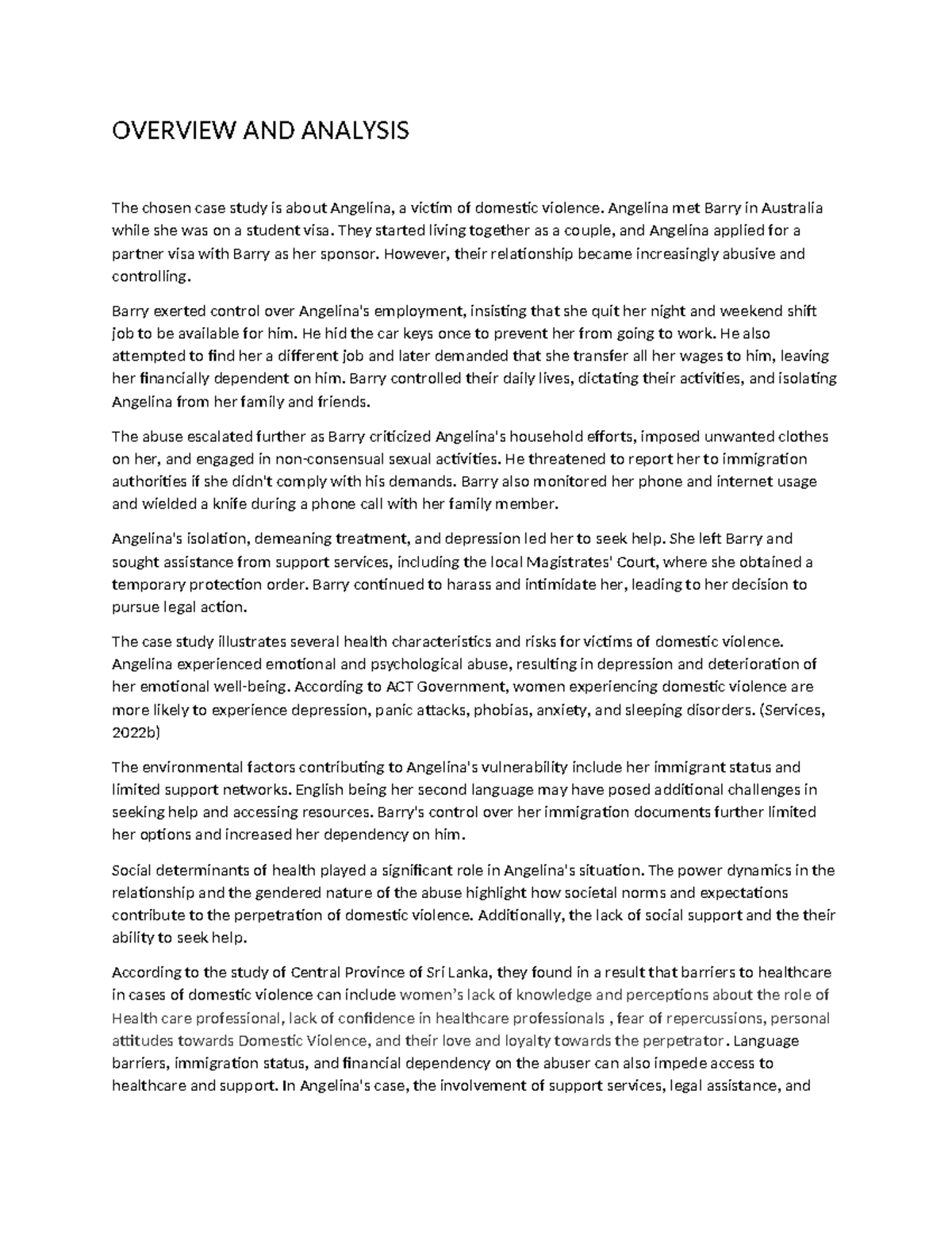 Case Study on Domestic Violence: The Story of Angelina - Studocu