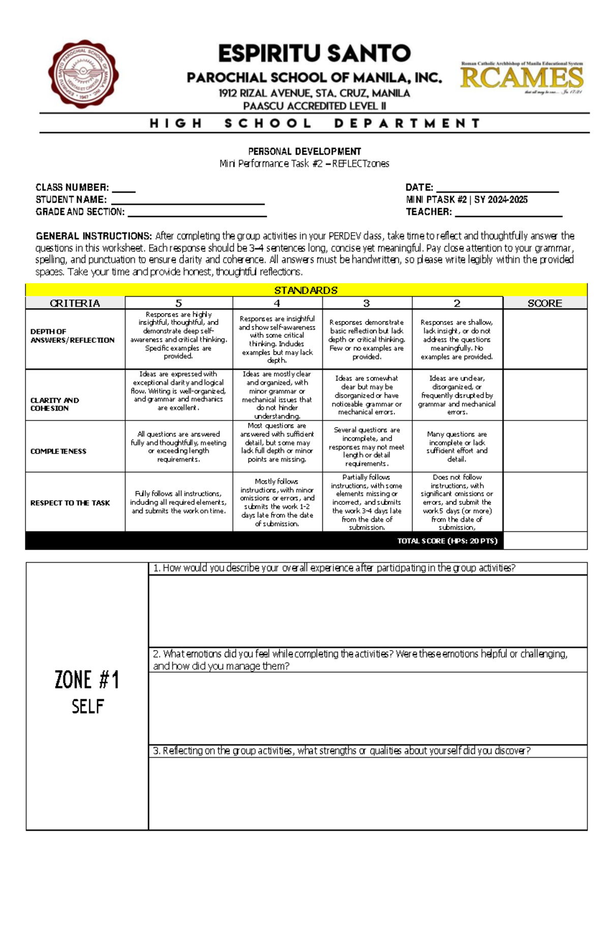 PERDEV Mini Performance Task #2 Reflection Worksheet - Studocu