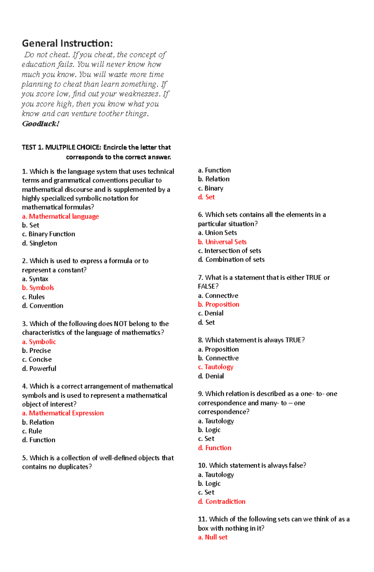 Midterm Exam MAT111: Mathematics in the Modern World - Answer Key - Studocu
