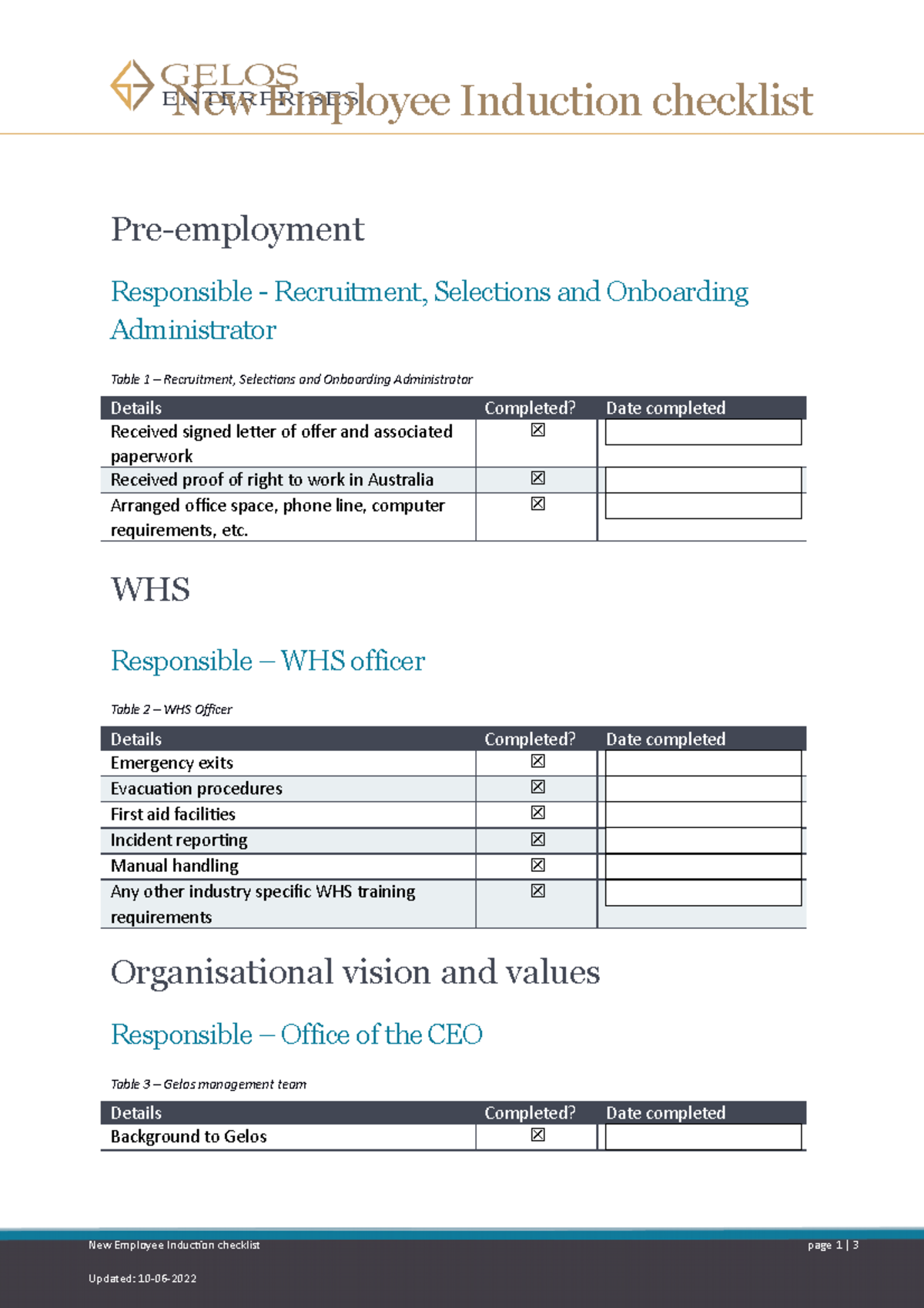 GE Induction Checklist - Comprehensive Guide for New Employees - Studocu