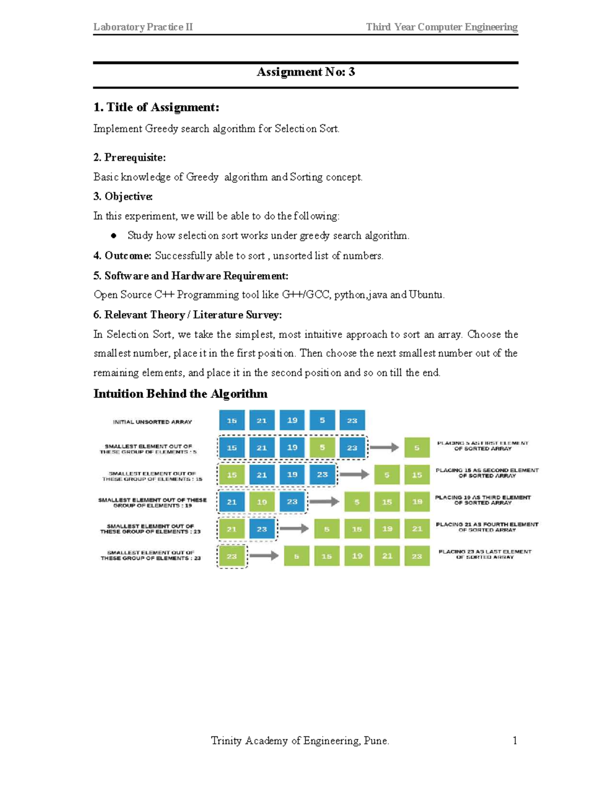 003 Assignment 3: Greedy Search Algorithm for Selection Sort in LP-II - Studocu