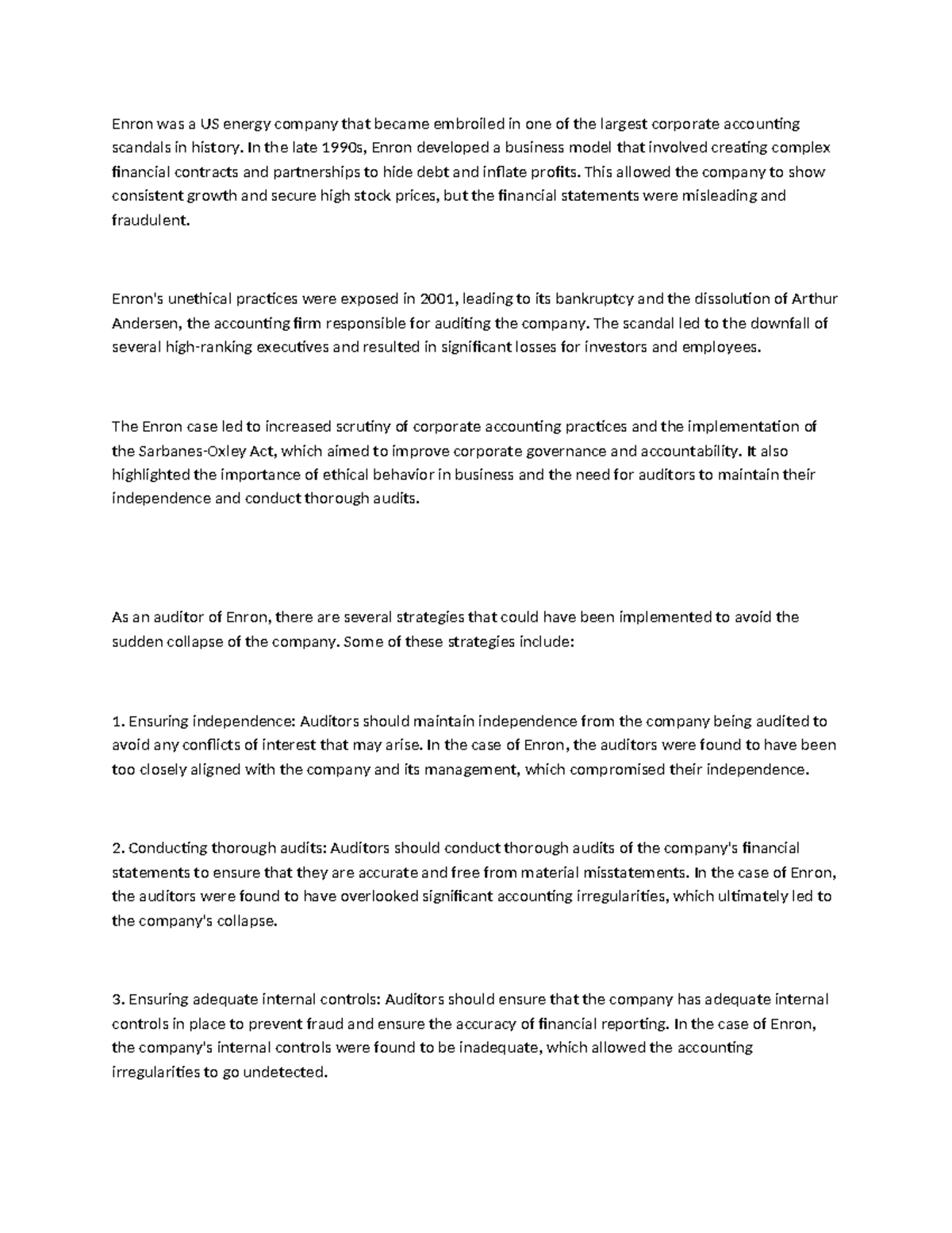 Enron Case Study: Lessons on Corporate Governance & Ethics - Studocu