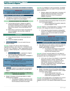 Arts. 1262 - 1274 (Law on Obligations and Contracts) - Nature and ...