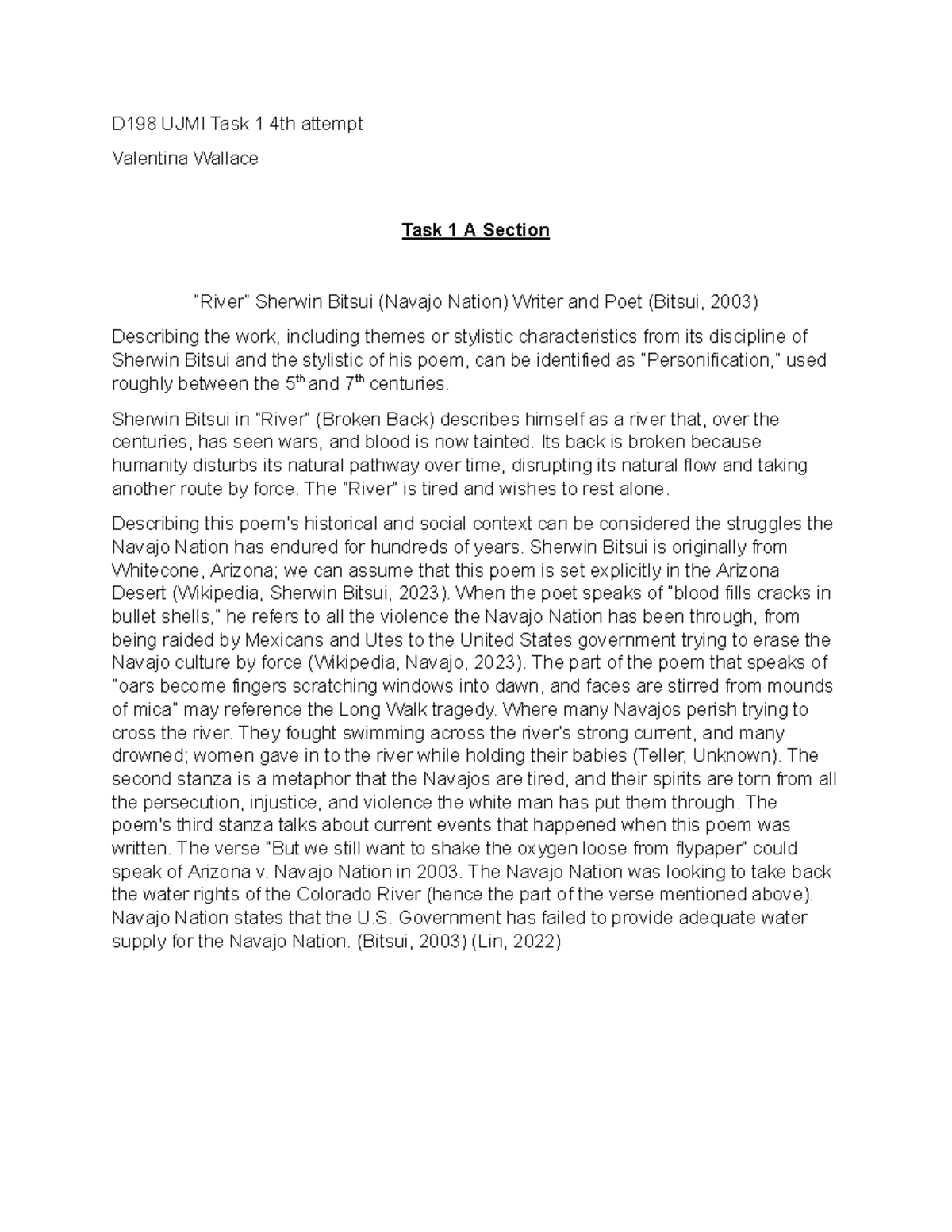 D198 UJMI Task 1B: Analyzing Sherwin Bitsui's Poetry and Cultural Context - Studocu