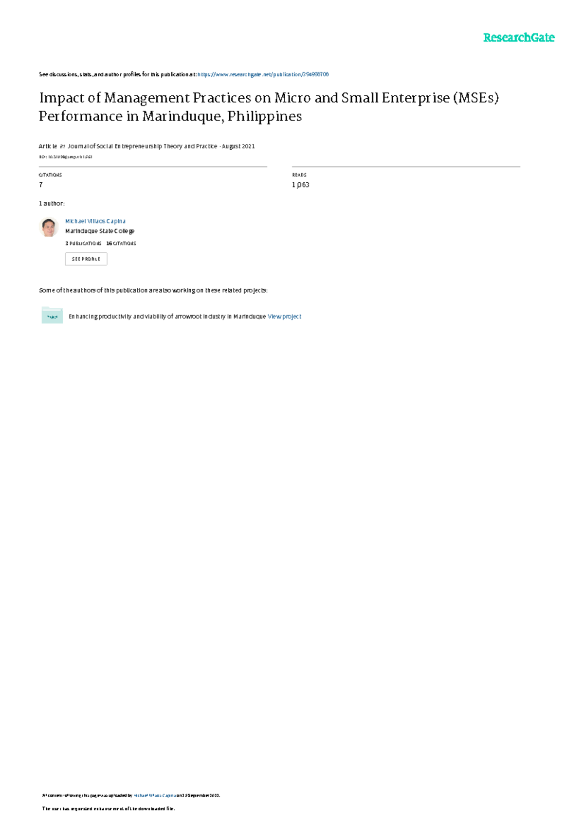 Impact of Management Practices on MSE Performance in Marinduque, PH ...