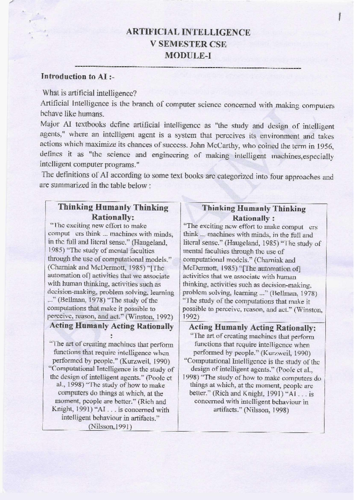 AIML Module 1 Study Notes and Key Concepts - Studocu