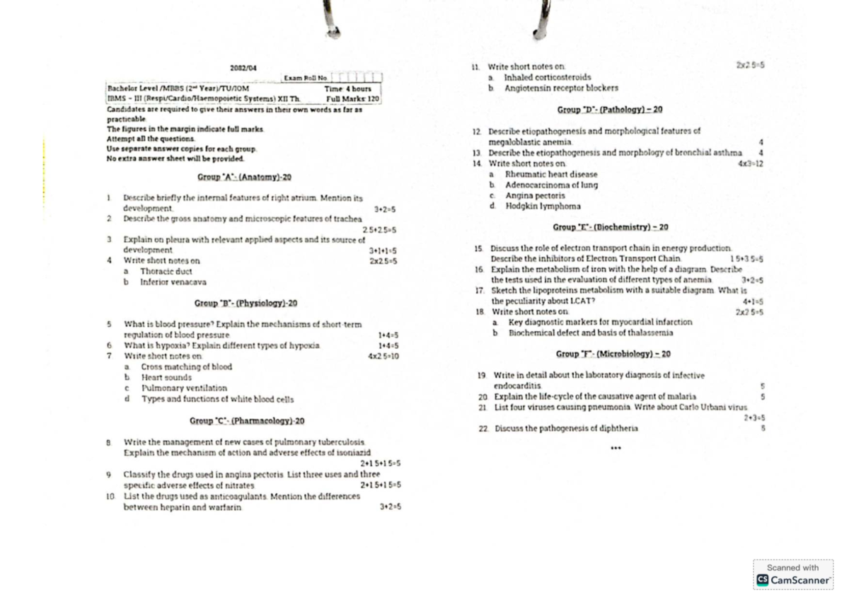 Revised Title: Second Year Medicine Exam Paper (Repi CVS) - Anatomy ...