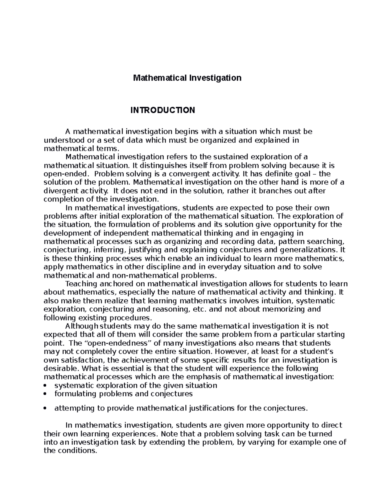 Mathematical Investigation: A Comprehensive Guide to Exploration - Studocu