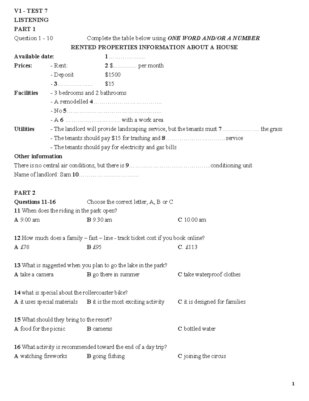 Test 7 - Listening & Reading Practice for L R Skills - Studocu