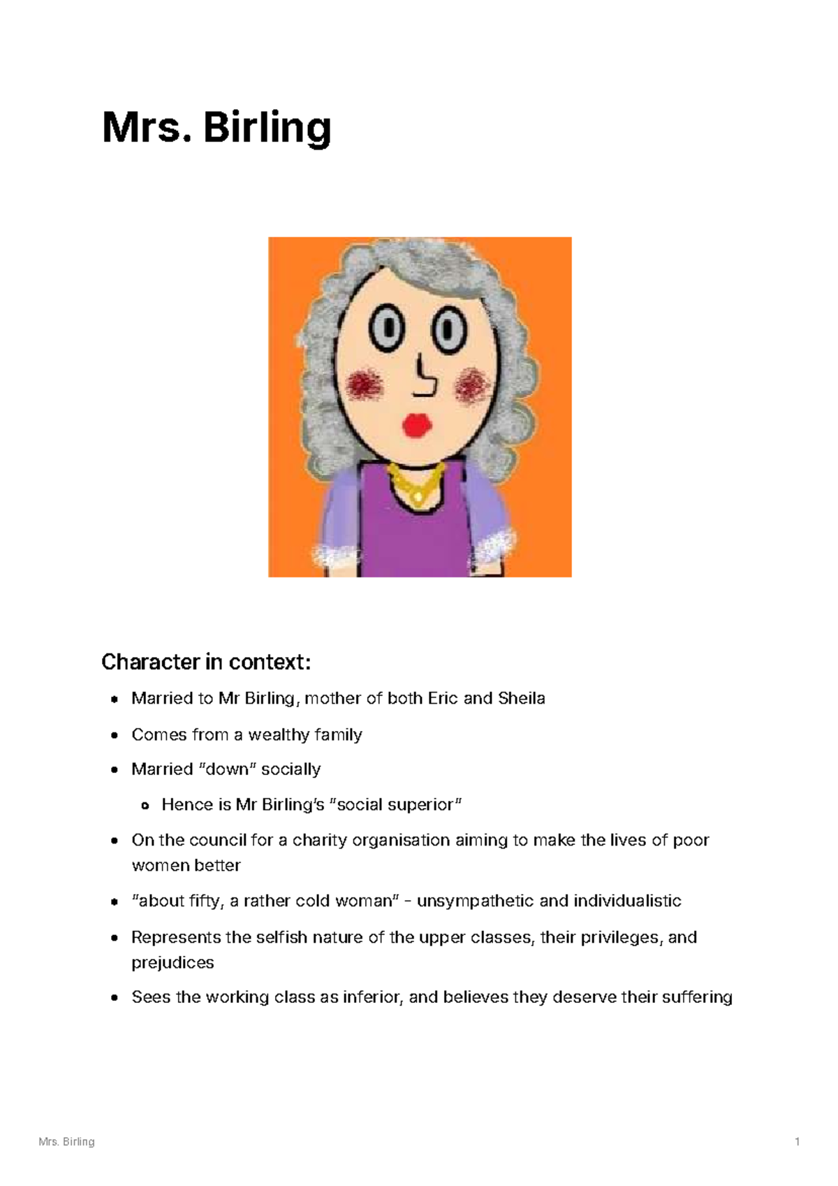 Mrs. Birling Character Analysis: Themes & Quotes in Context - Studocu