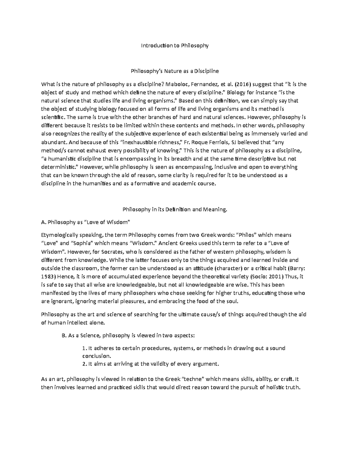 PHI101 Introduction to Philosophy: Examining Nature & Reflection - Studocu