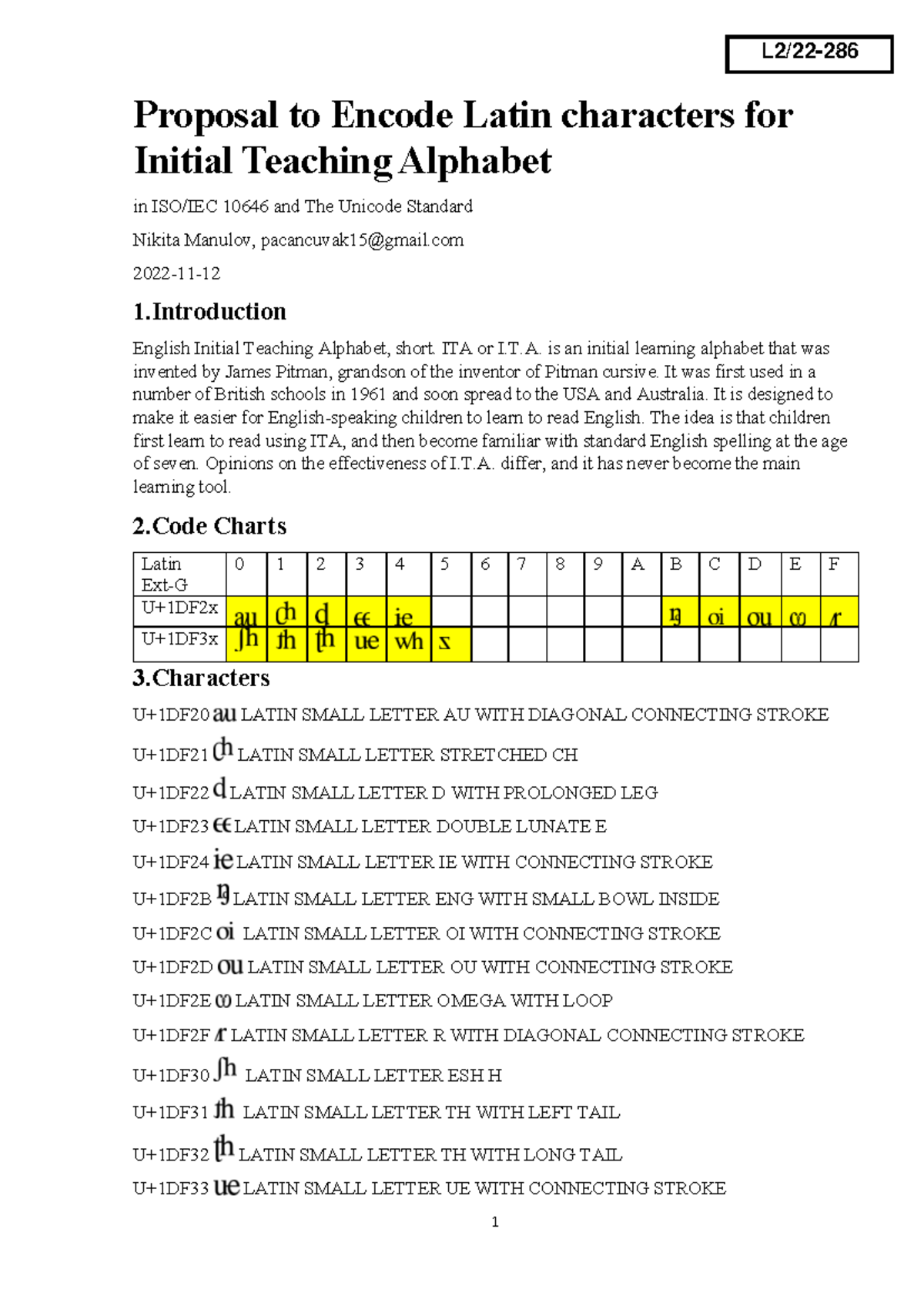 Proposal for Encoding Latin Characters in ITA for Unicode Standard ...