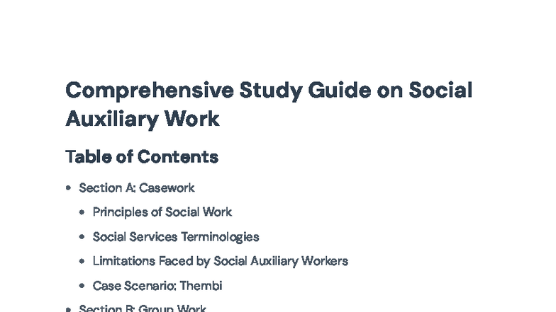 Comprehensive Study Guide: SW 101 Social Auxiliary Work Principles ...