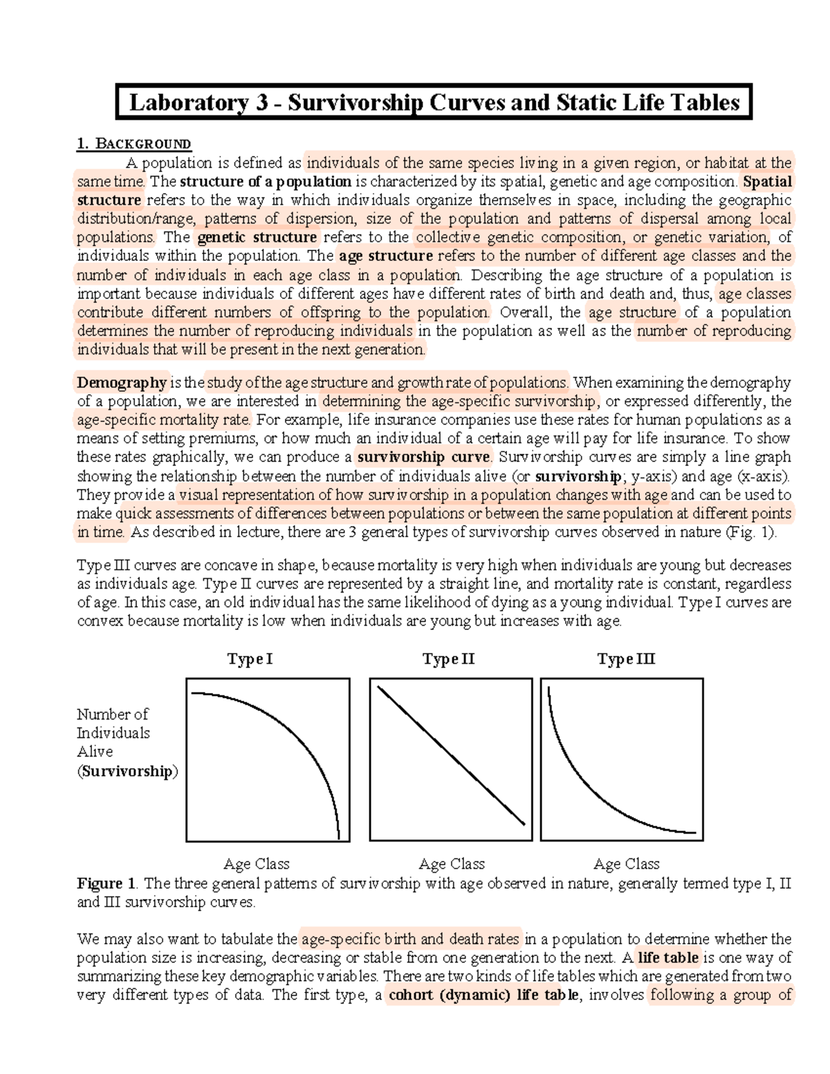Lab 3 - Survivorship Curves and Static Life Tables Analysis - Studocu
