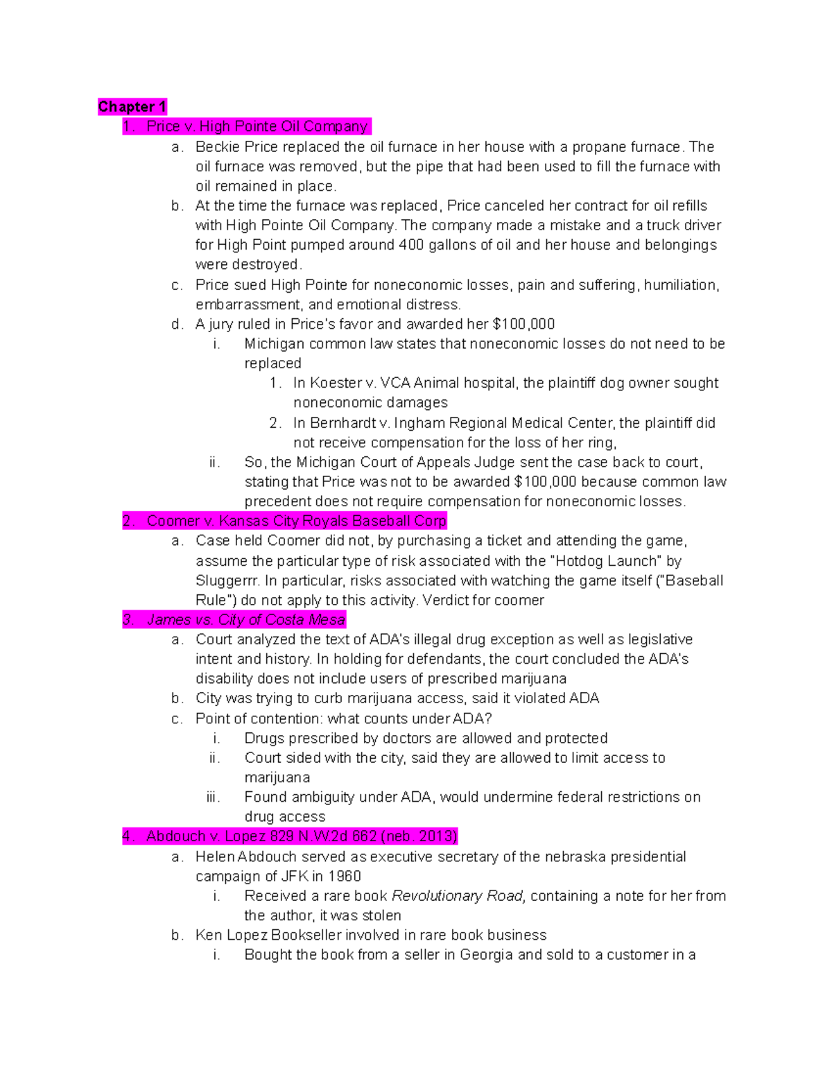 L293 Cases - Chapter 1 1. Price v. High Pointe Oil Company a. Beckie ...
