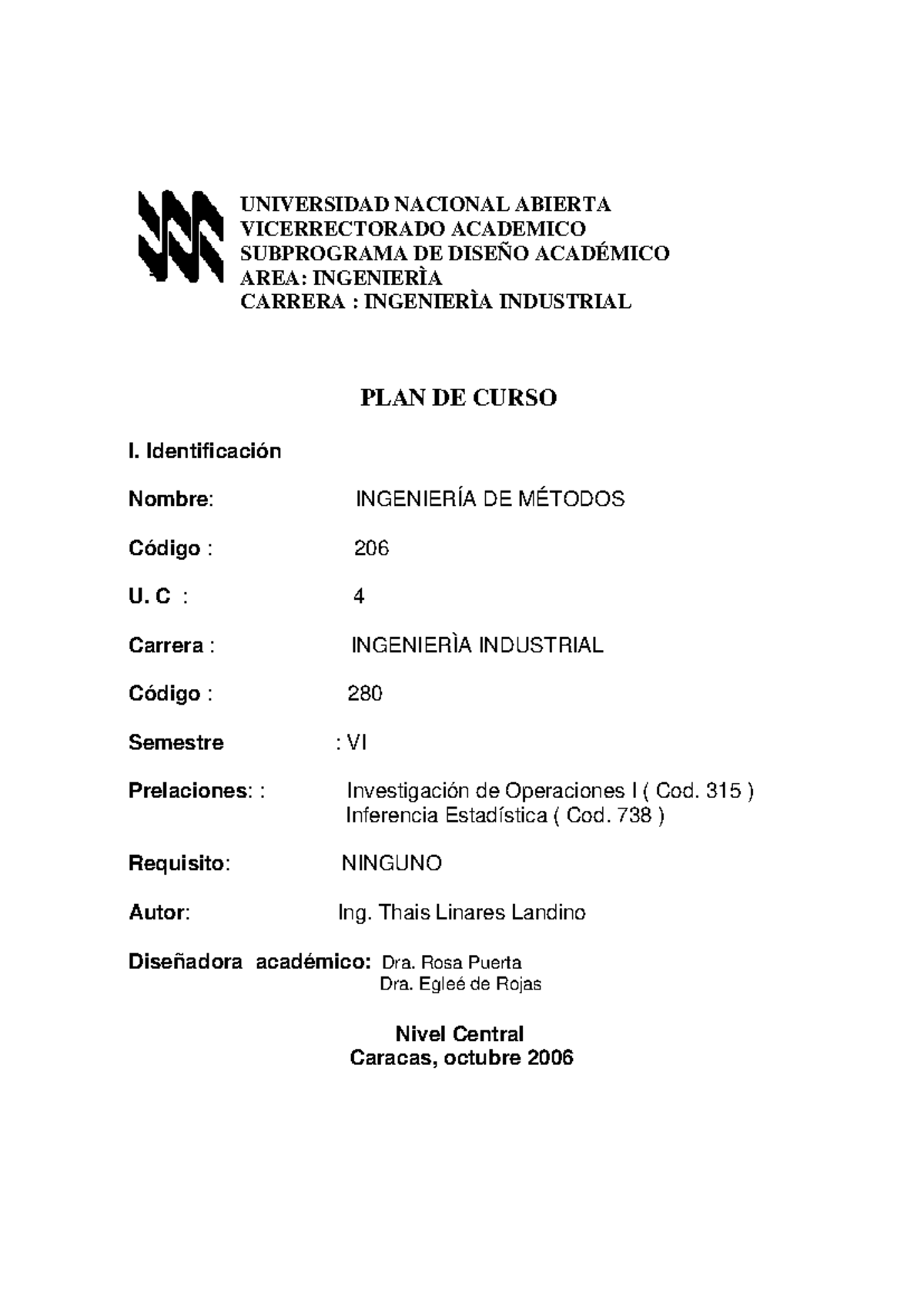 Plan de Curso: Ingeniería de Métodos (206) - Semestre VI - Studocu