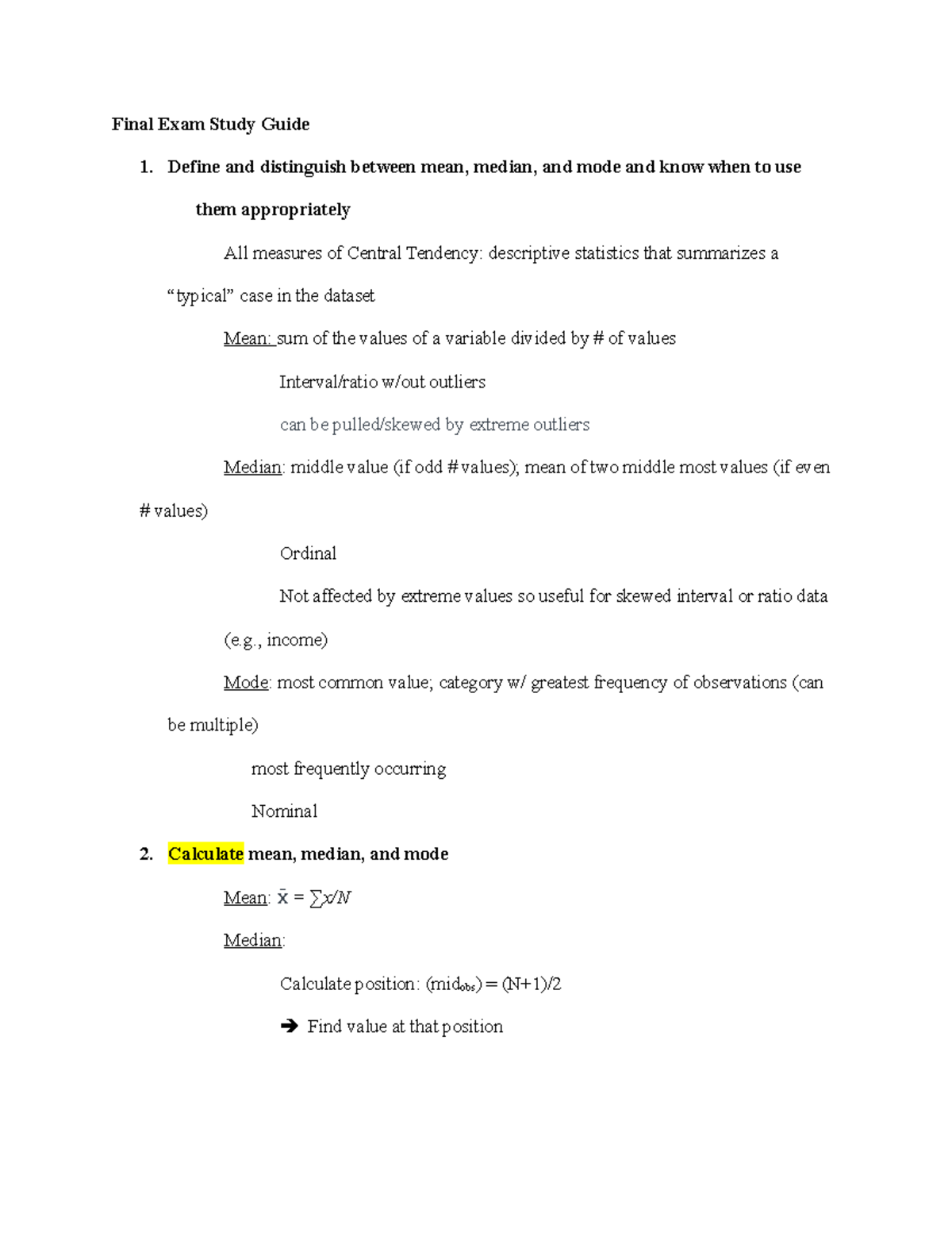 Final Study Guide - Political Science Research Methods Professor Milne ...