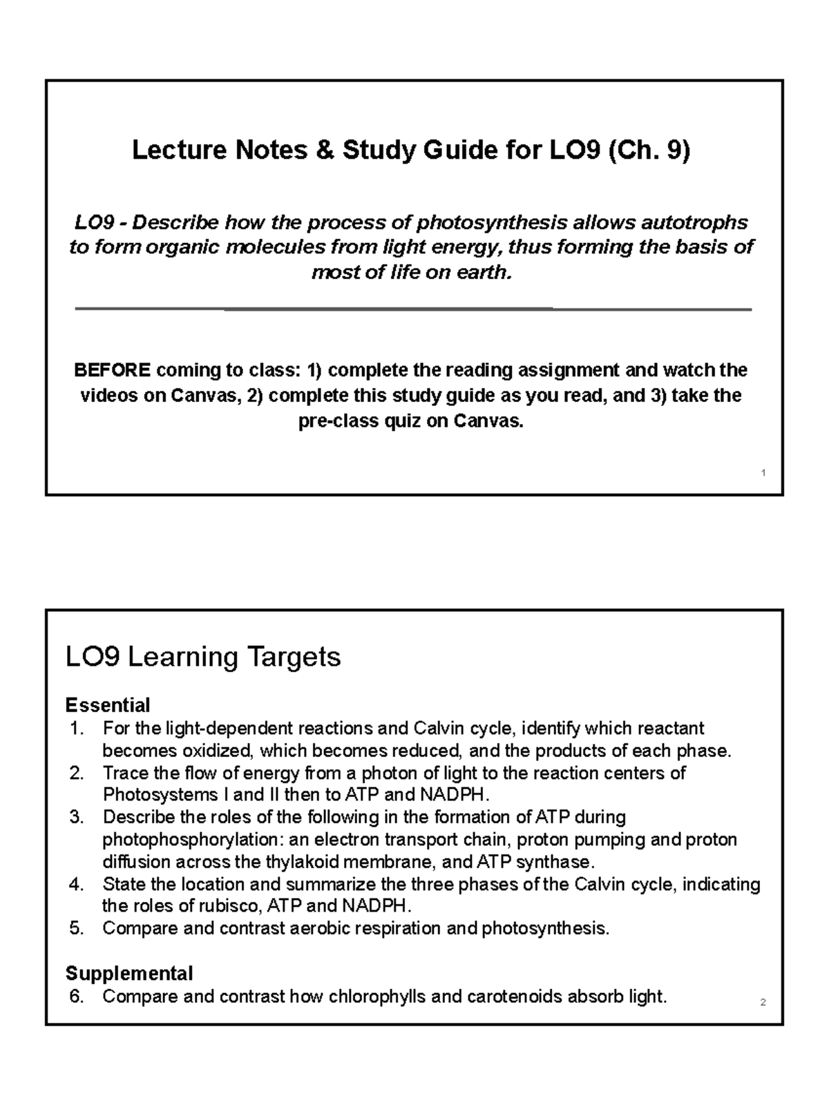 Lecture Notes & Study Guide for Photosynthesis (LO9) - Studocu