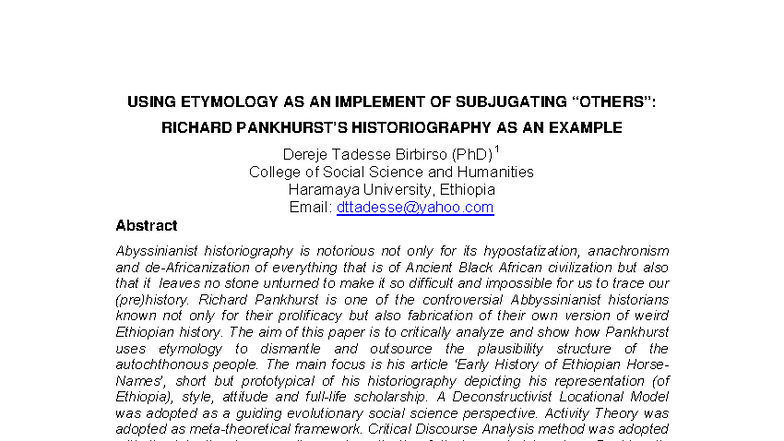 Critical Analysis of Richard Pankhurst's Etymological Historiography ...