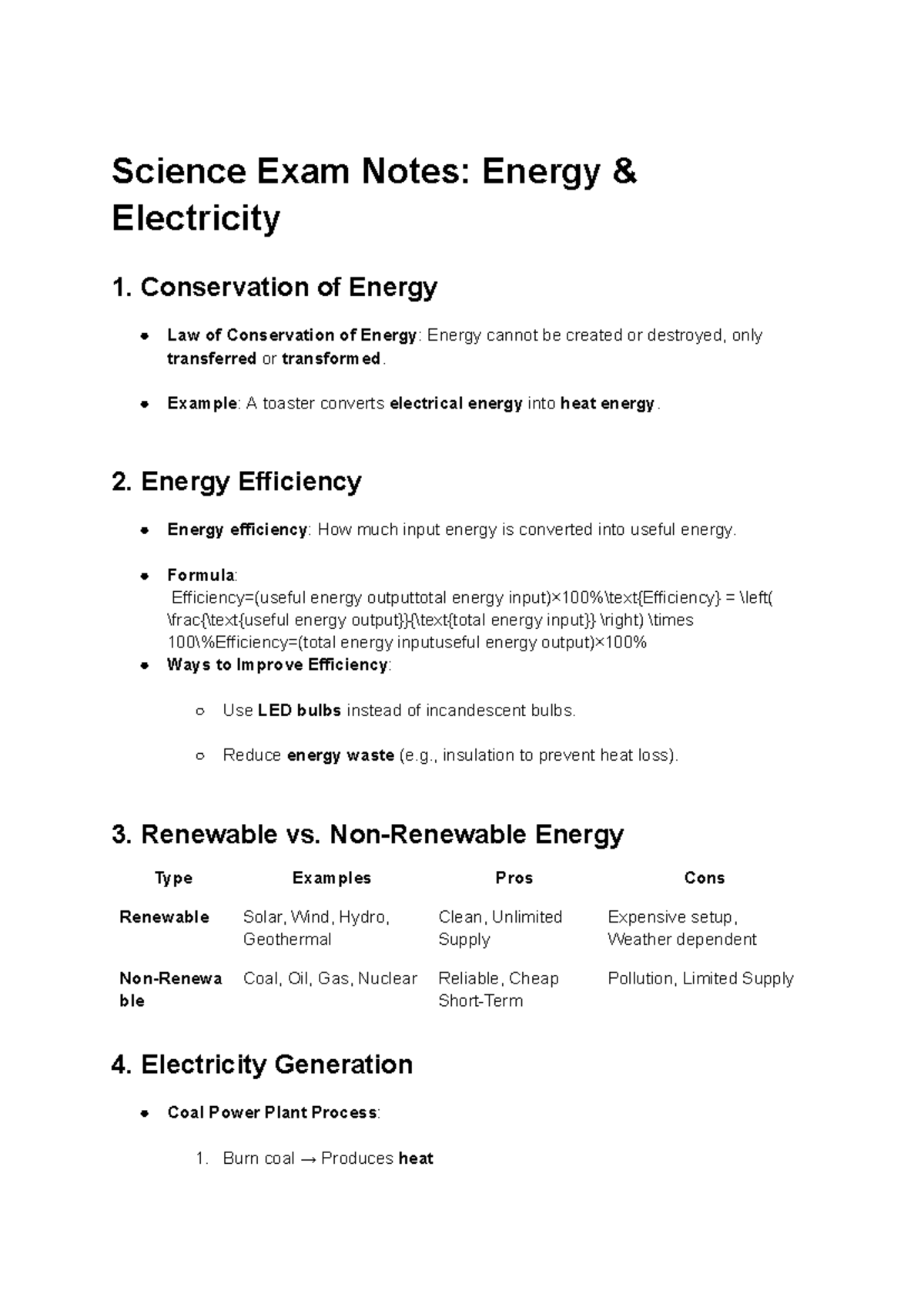 Energy & Electricity Study Notes for Science Exam (SC101) - Studocu