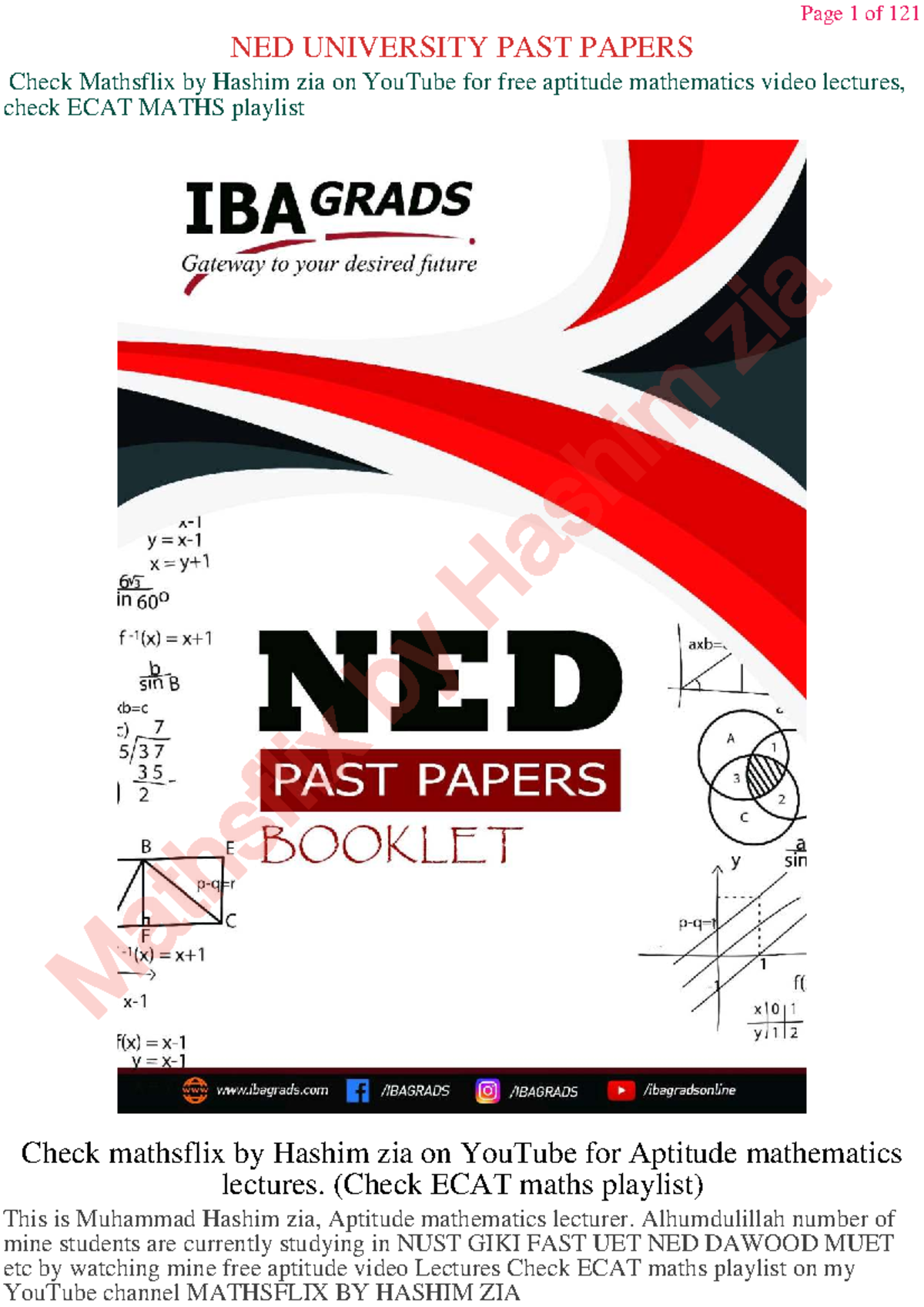 NED University Past Papers: Aptitude Mathematics by Hashim Zia - Studocu