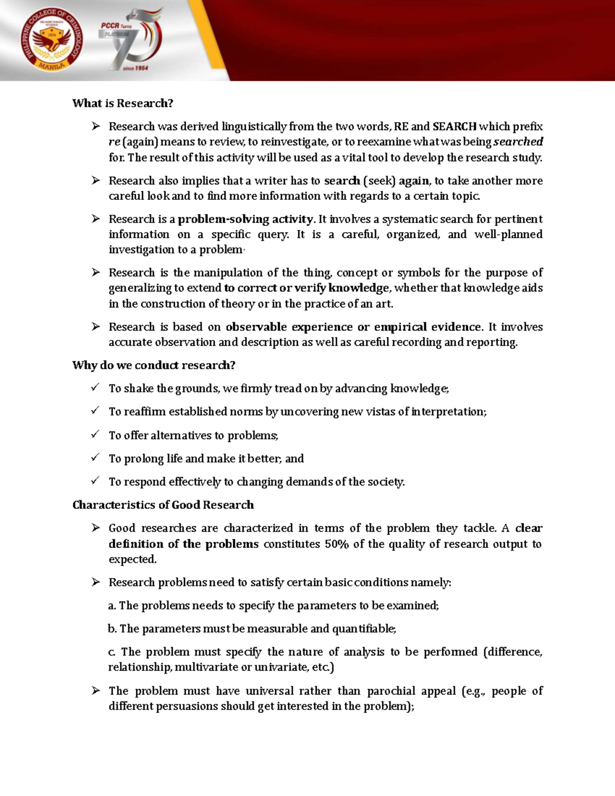 CRIM 7 - Lesson No 1 - crim research - What is Research? Research was ...