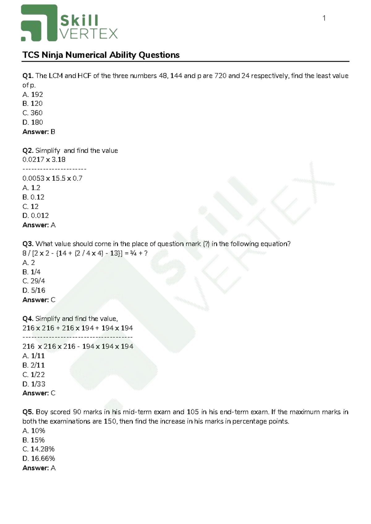 TCS NQT 12th Sept 2021 Slot 3 Numerical & Reasoning Ability Paper - Studocu